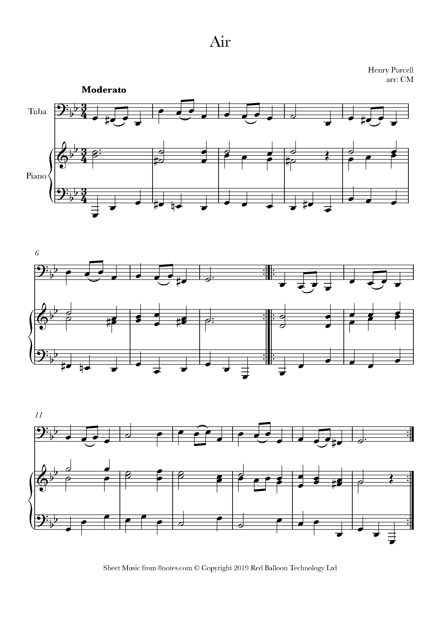 Purcell - Air Sheet music for Tuba - 8notes.com