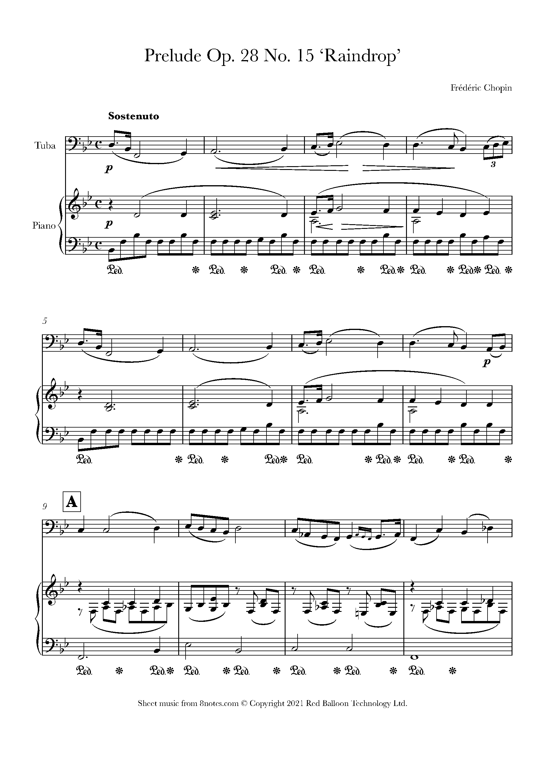 Chopin - Prelude Op. 28 No. 15 'Raindrop' Sheet music for Tuba ...