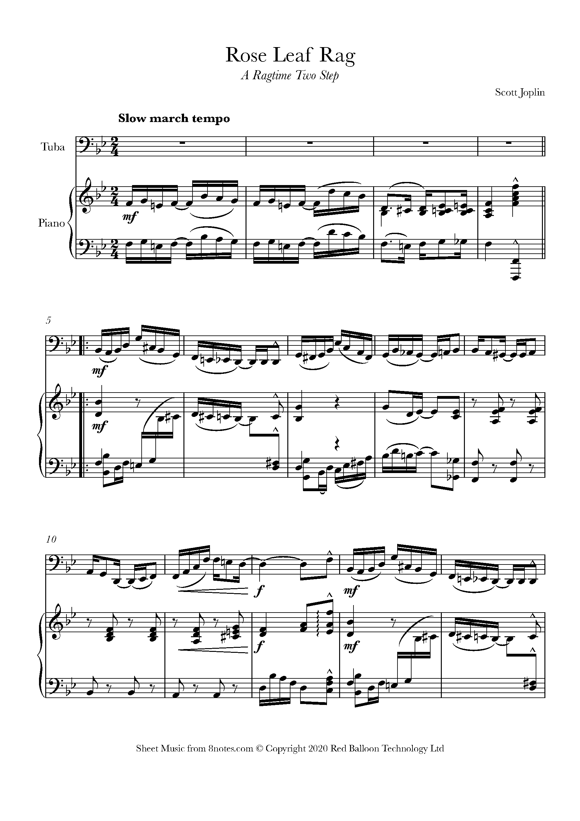 Scott Joplin - Rose Leaf Rag Sheet music for Tuba - 8notes.com