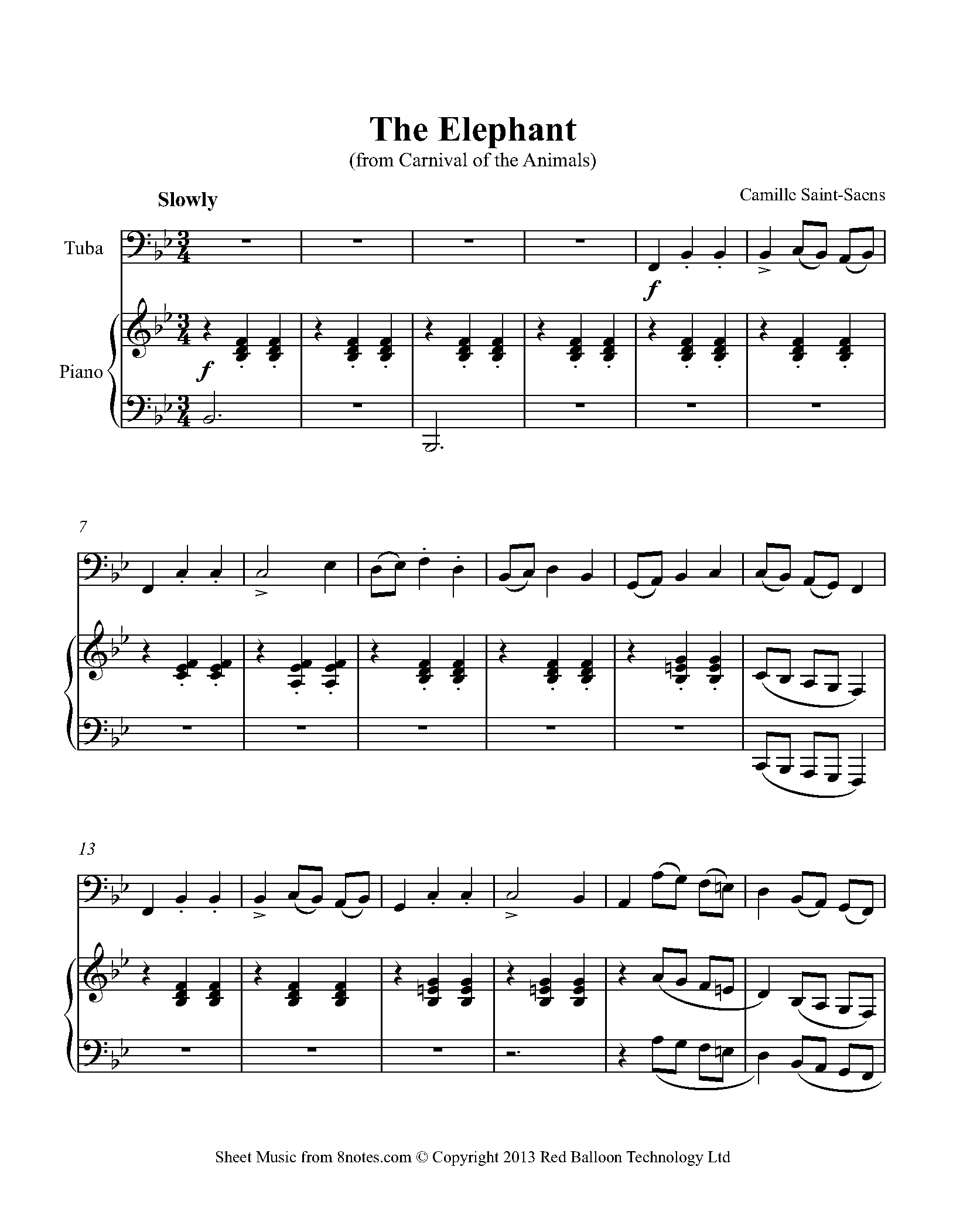 Saint-Saëns - The Elephant (from Carnival of the Animals) Sheet music ...