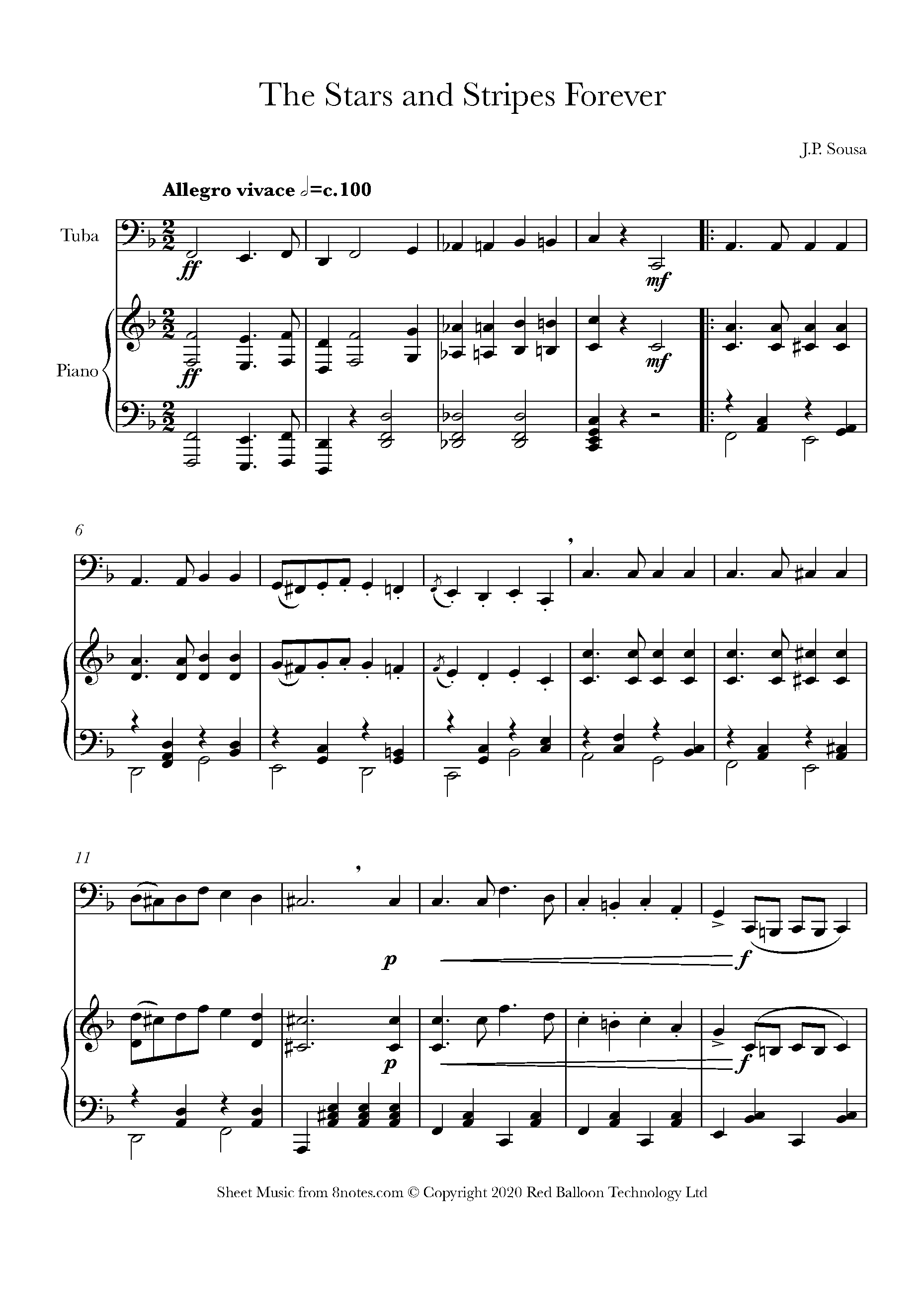 Sousa - The Stars and Stripes Forever Sheet music for Tuba - 8notes.com