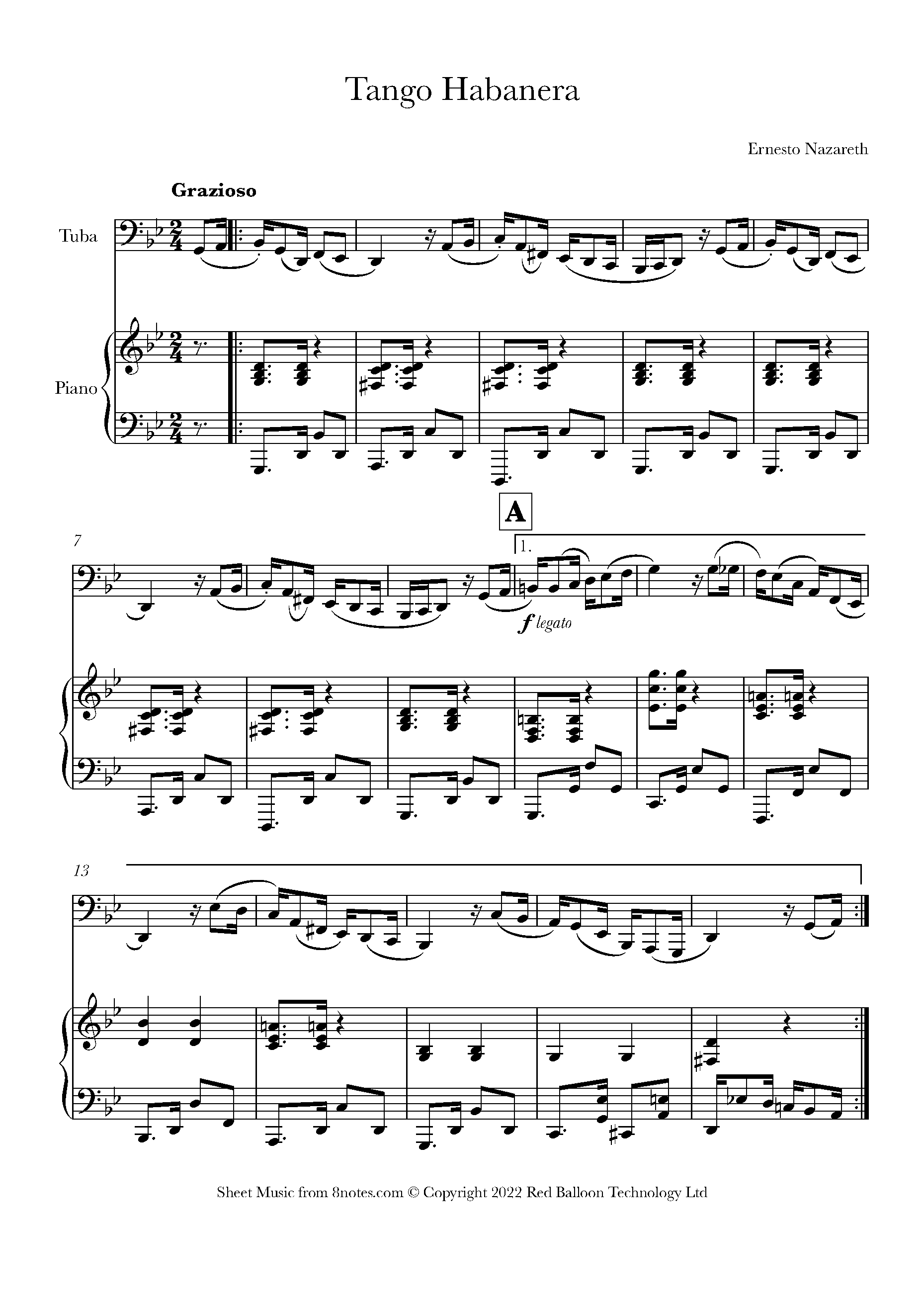 Ernesto Nazareth - Tango Habanera Sheet music for Tuba - 8notes.com