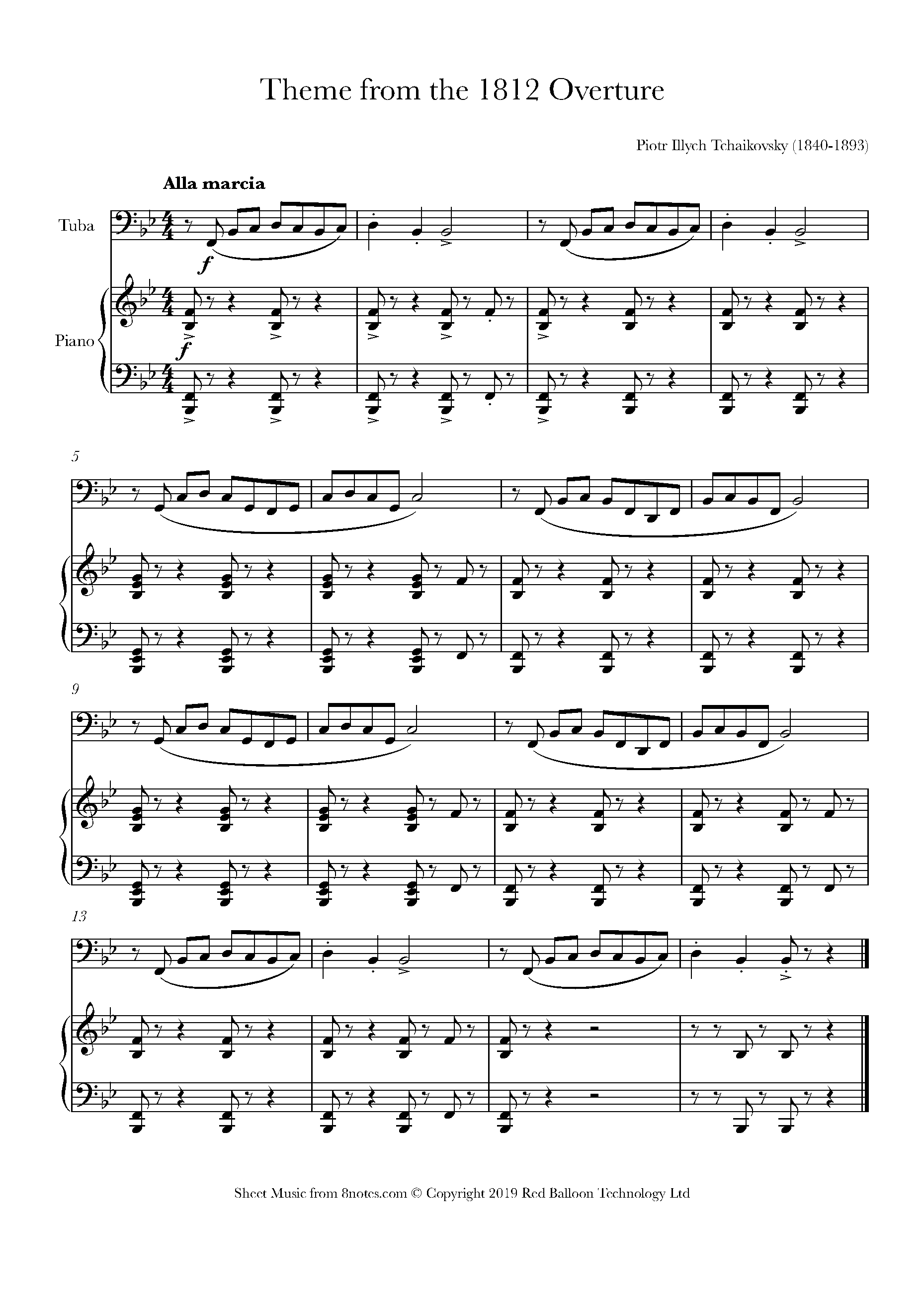 Tchaikovsky - 1812 Overture Main theme Sheet music for Tuba - 8notes.com