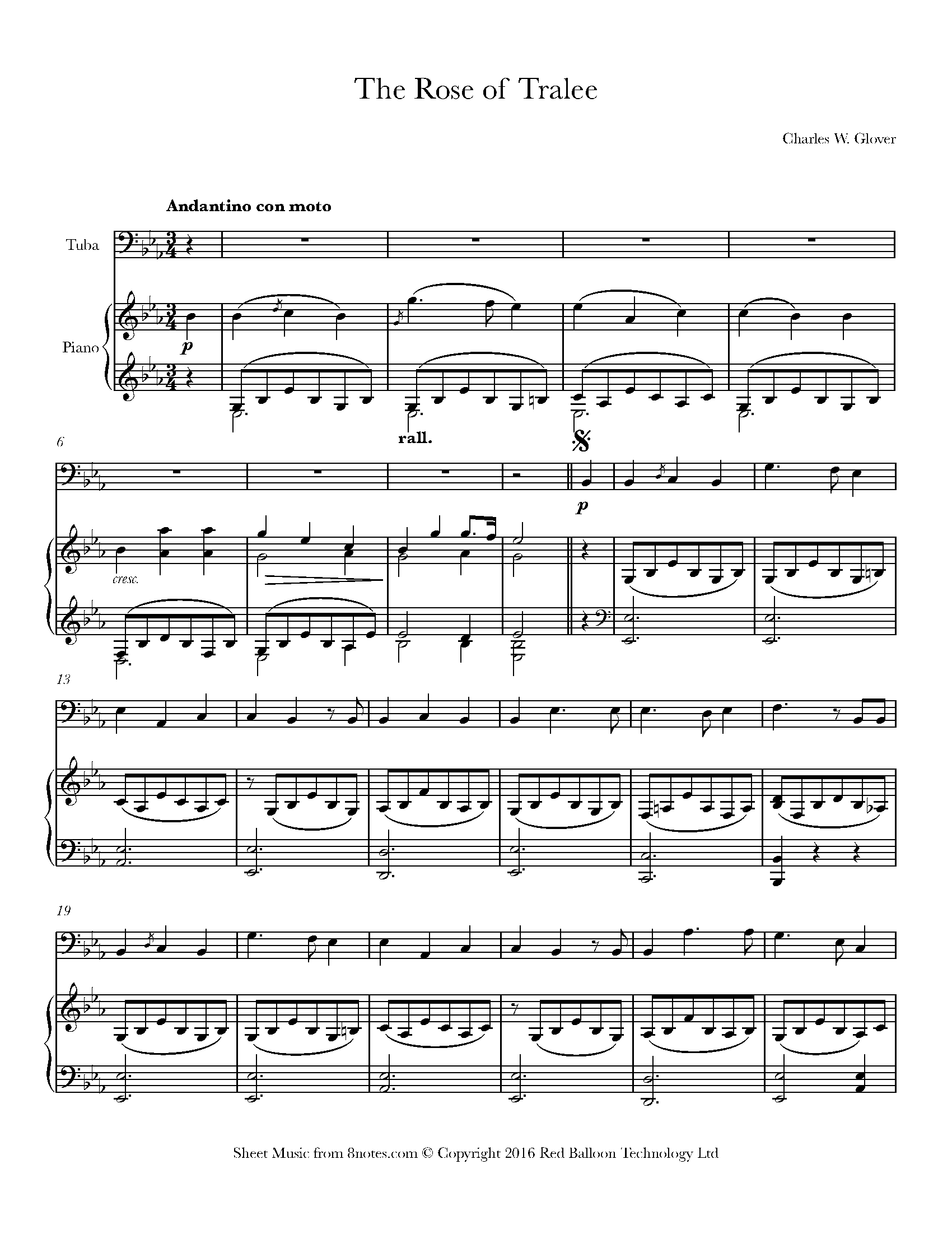 The Rose of Tralee Sheet music for Tuba - 8notes.com