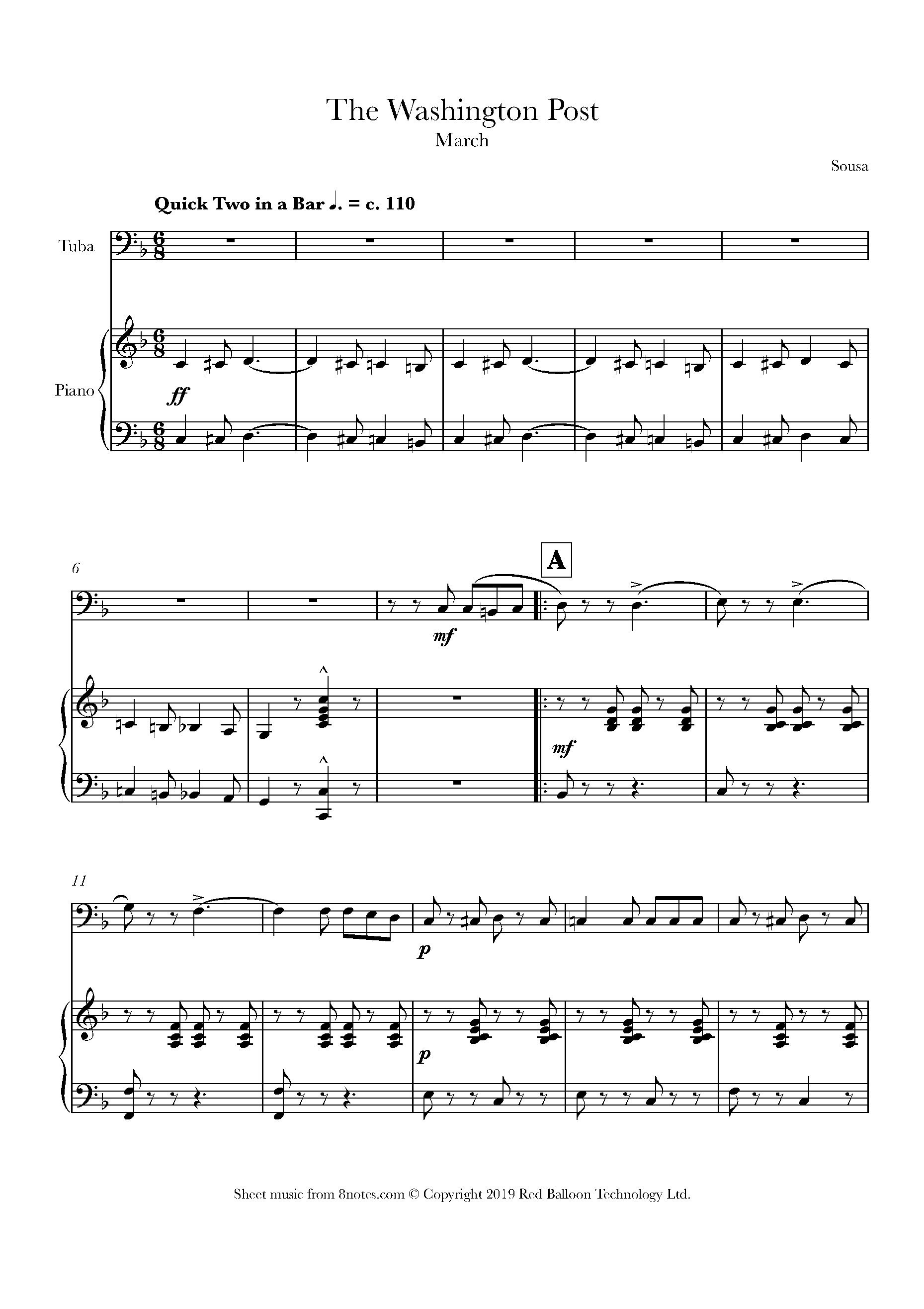 Sousa - The Washington Post March Sheet music for Tuba - 8notes.com