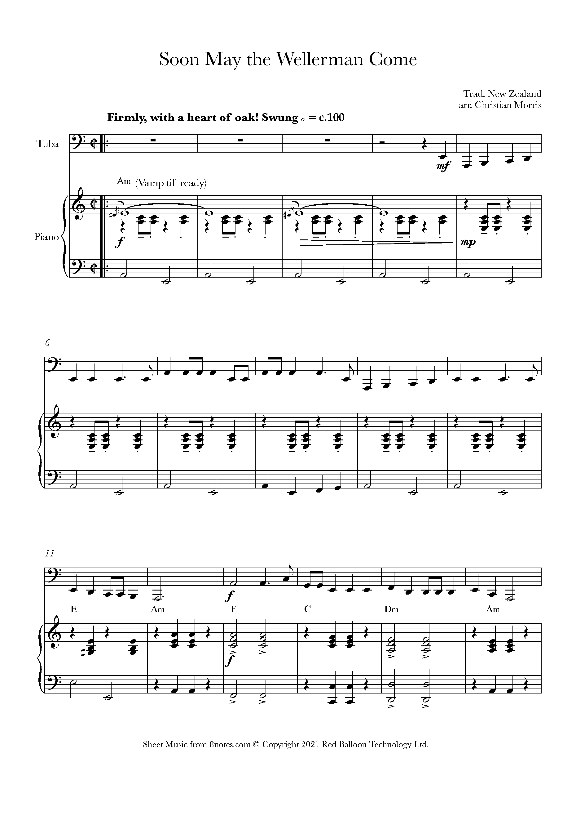 Soon May the Wellerman Come (New Zealand Trad.) Sheet music for Tuba ...