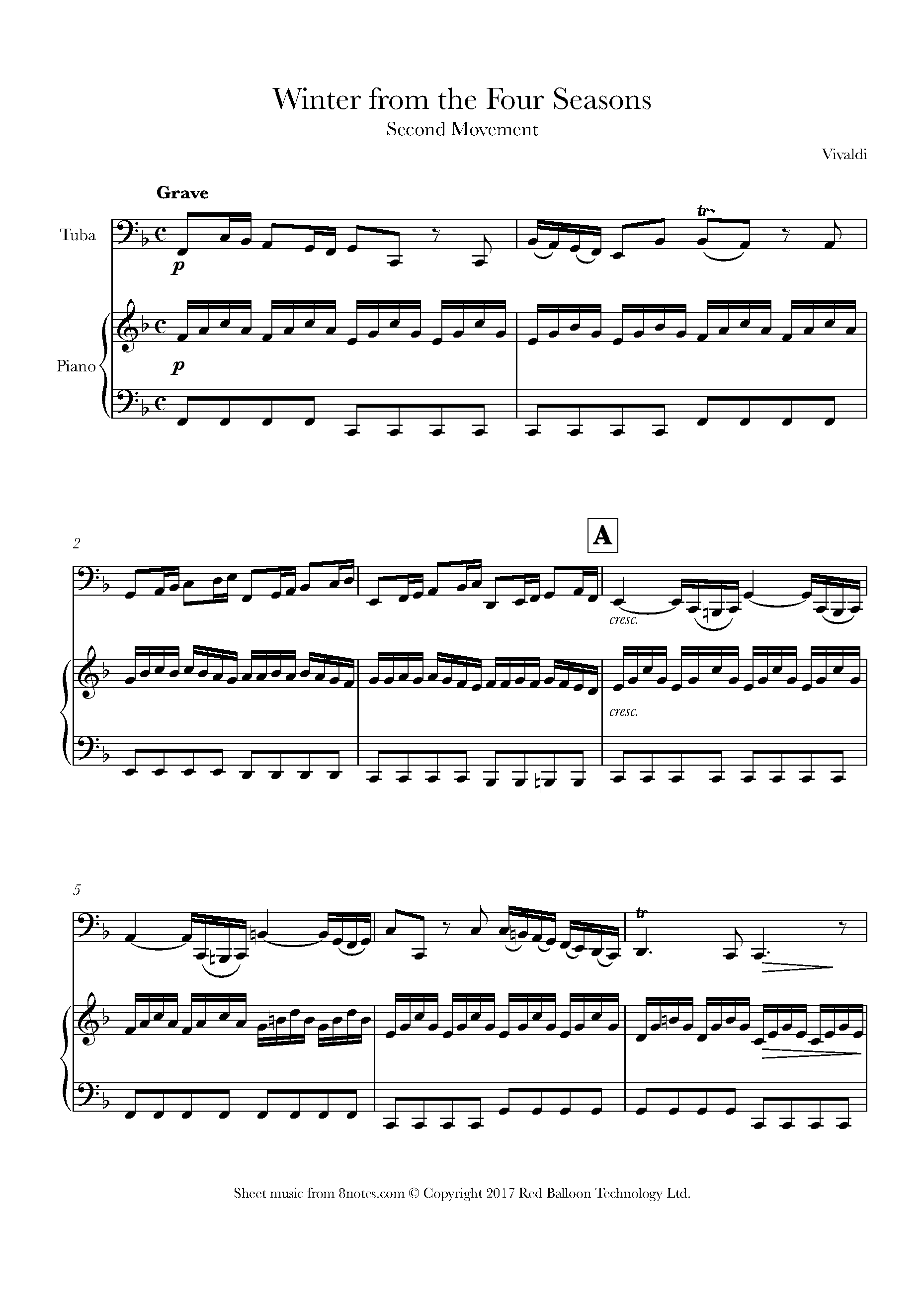 Vivaldi - Winter from the Four Seasons 2nd movement Sheet music for ...