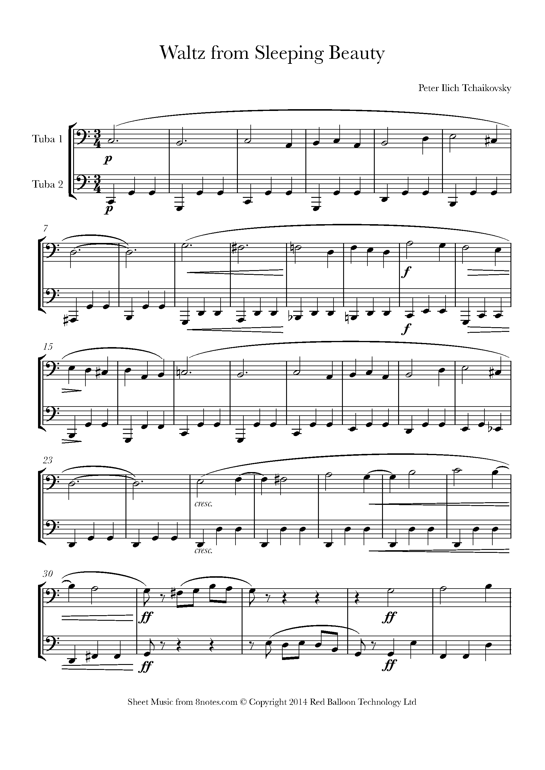 Tchaikovsky - Waltz from Sleeping Beauty Sheet music for Tuba Duet ...