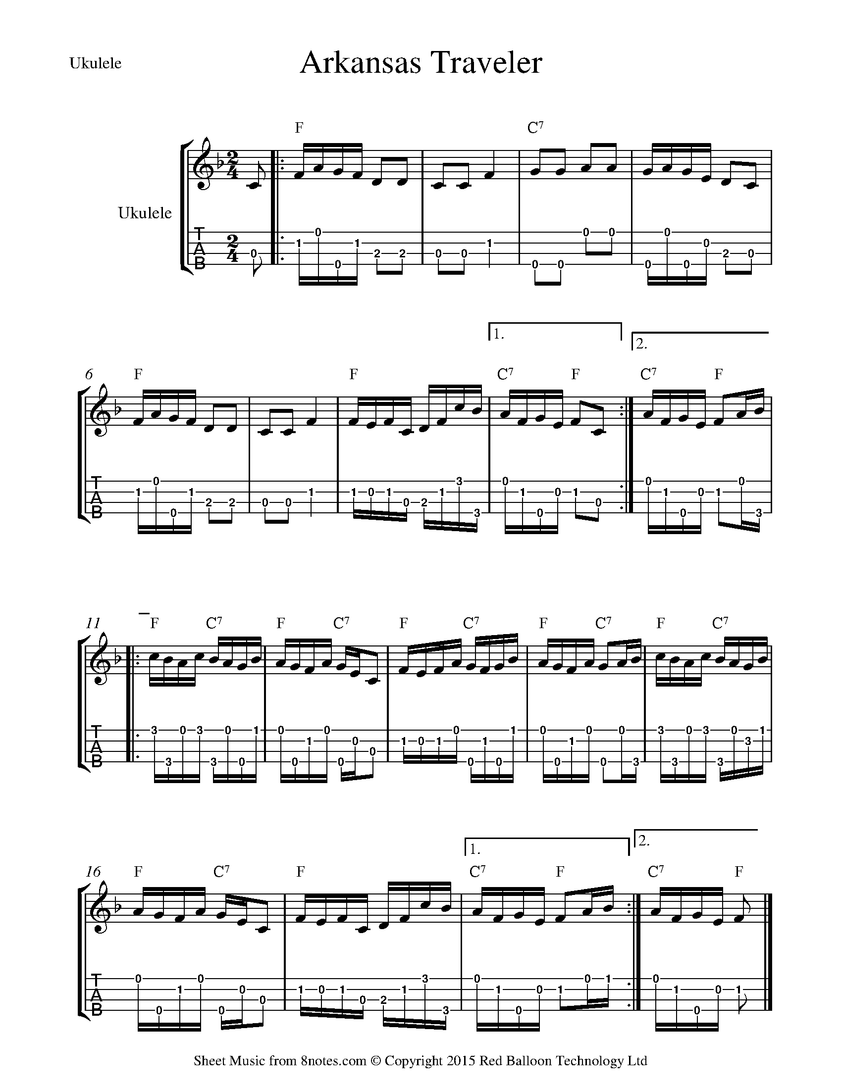 Arkansas Traveler Sheet music for Ukulele - 8notes.com