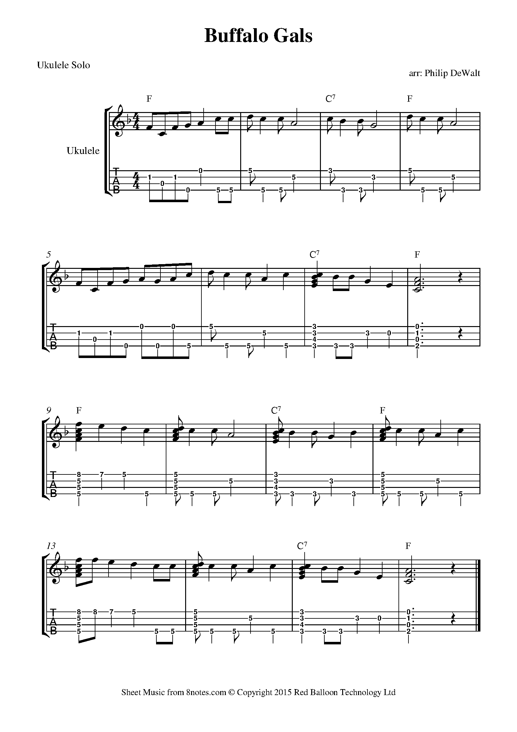 Buffalo Gals Sheet music for Ukulele - 8notes.com
