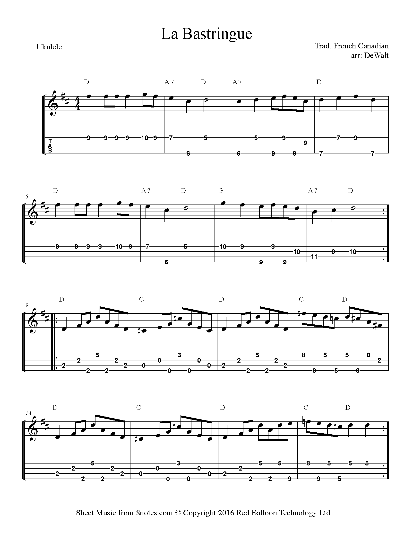 La Bastringue Sheet music for Ukulele - 8notes.com