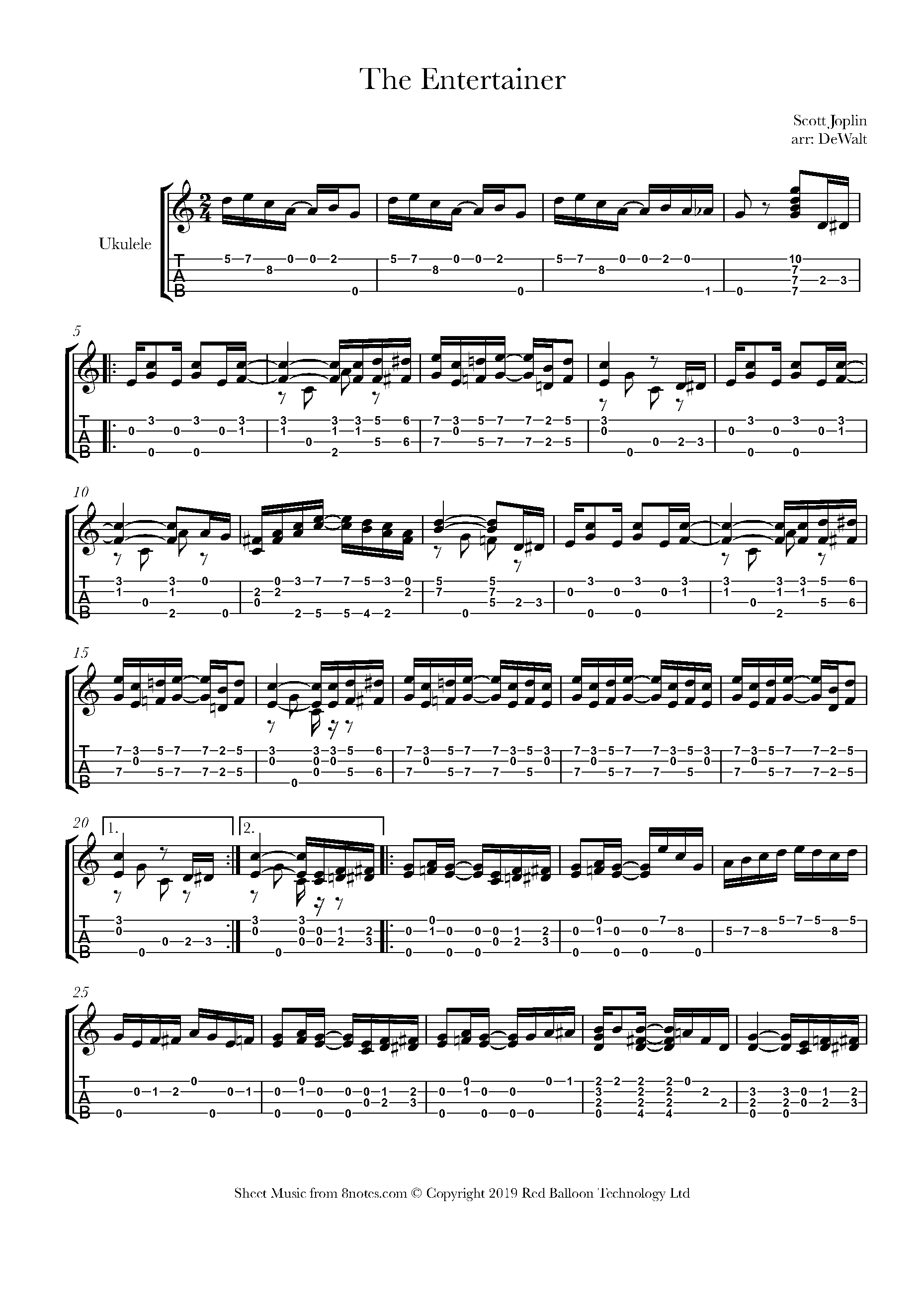 Scott Joplin - The Entertainer Sheet music for Ukulele - 8notes.com