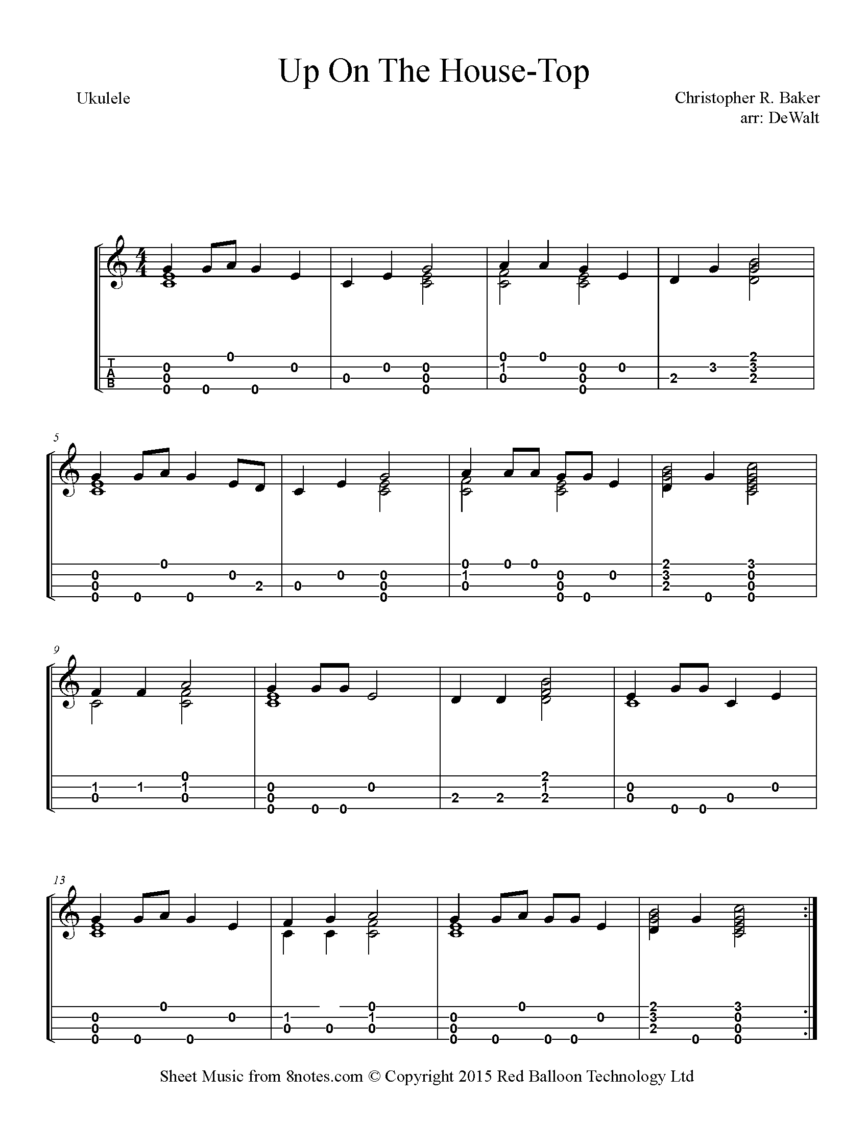 Baker - Up on the House-Top Sheet music for Ukulele - 8notes.com