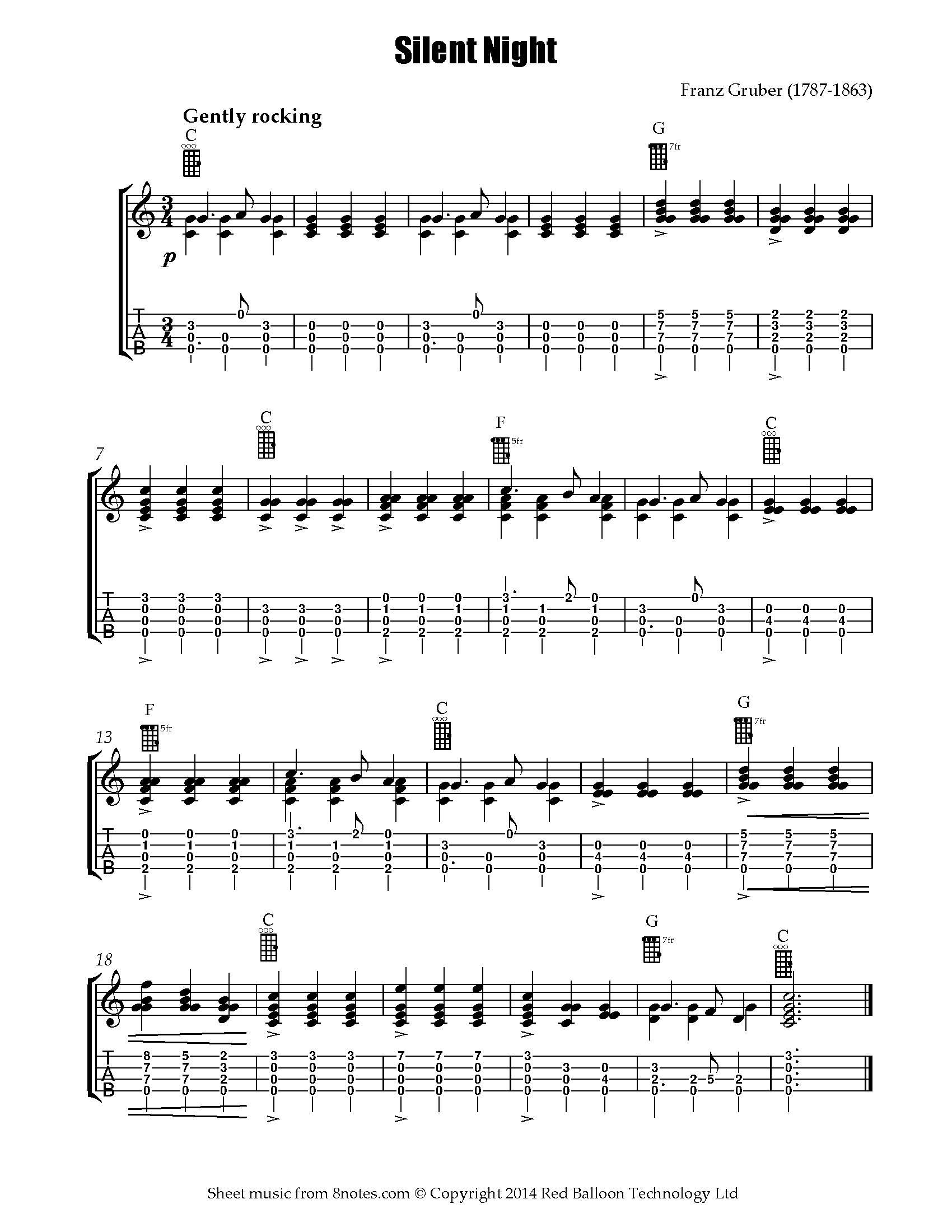 Silent Night Sheet music for Ukulele - 8notes.com