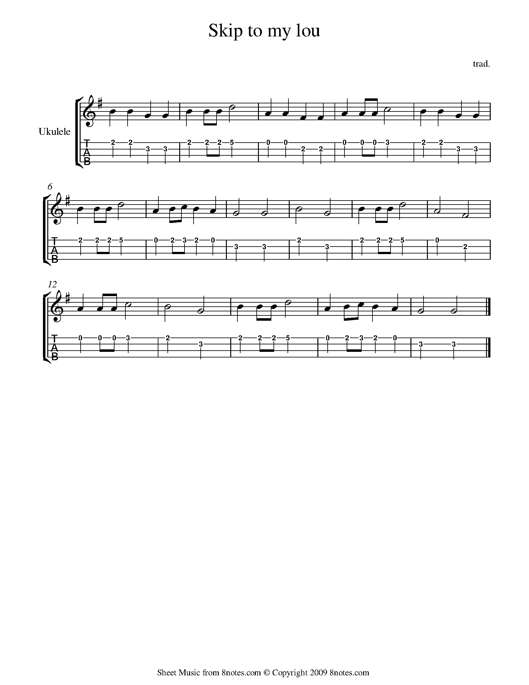 Skip to my lou Sheet music for Ukulele - 8notes.com