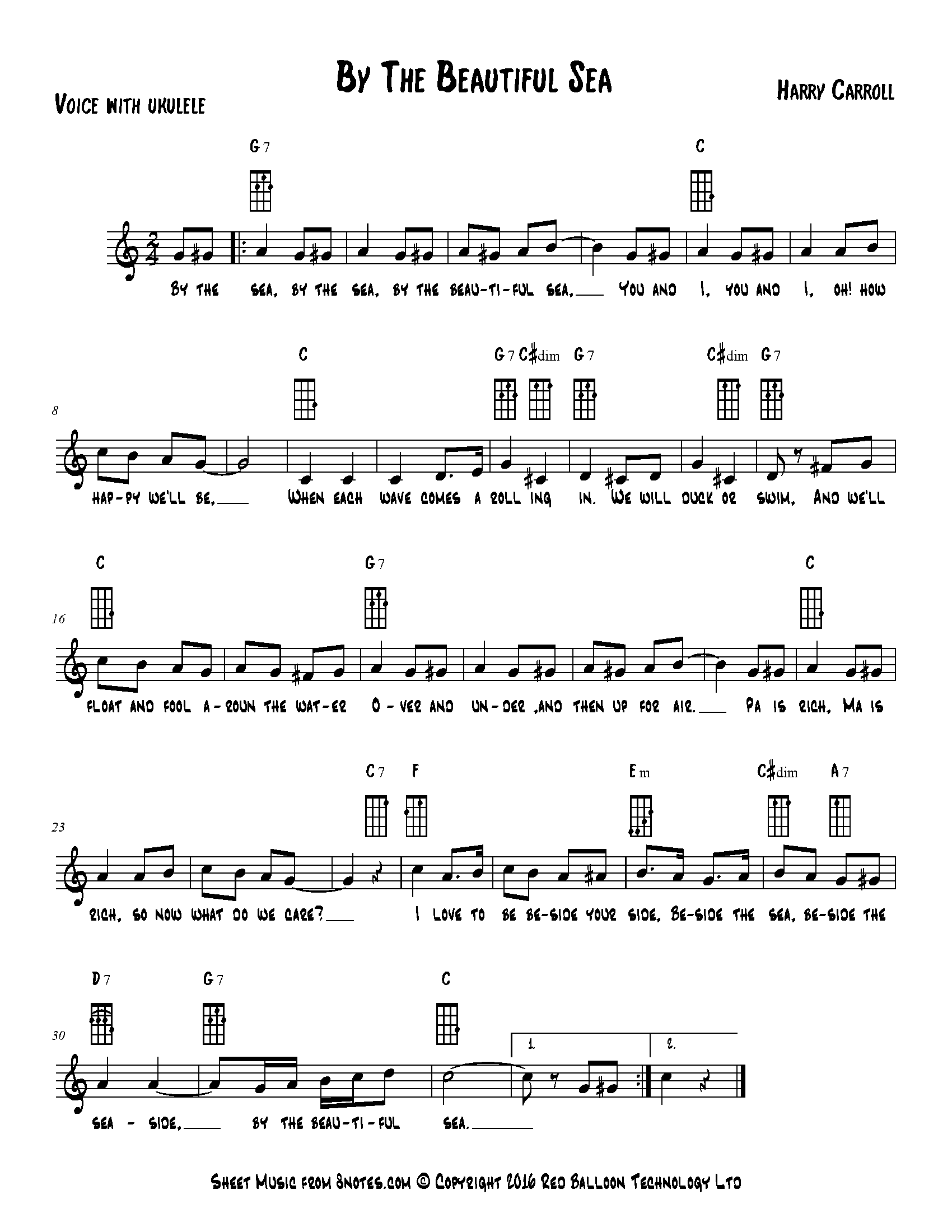 Harry Carroll - By The Beautiful Sea Sheet music for Ukulele Lead ...