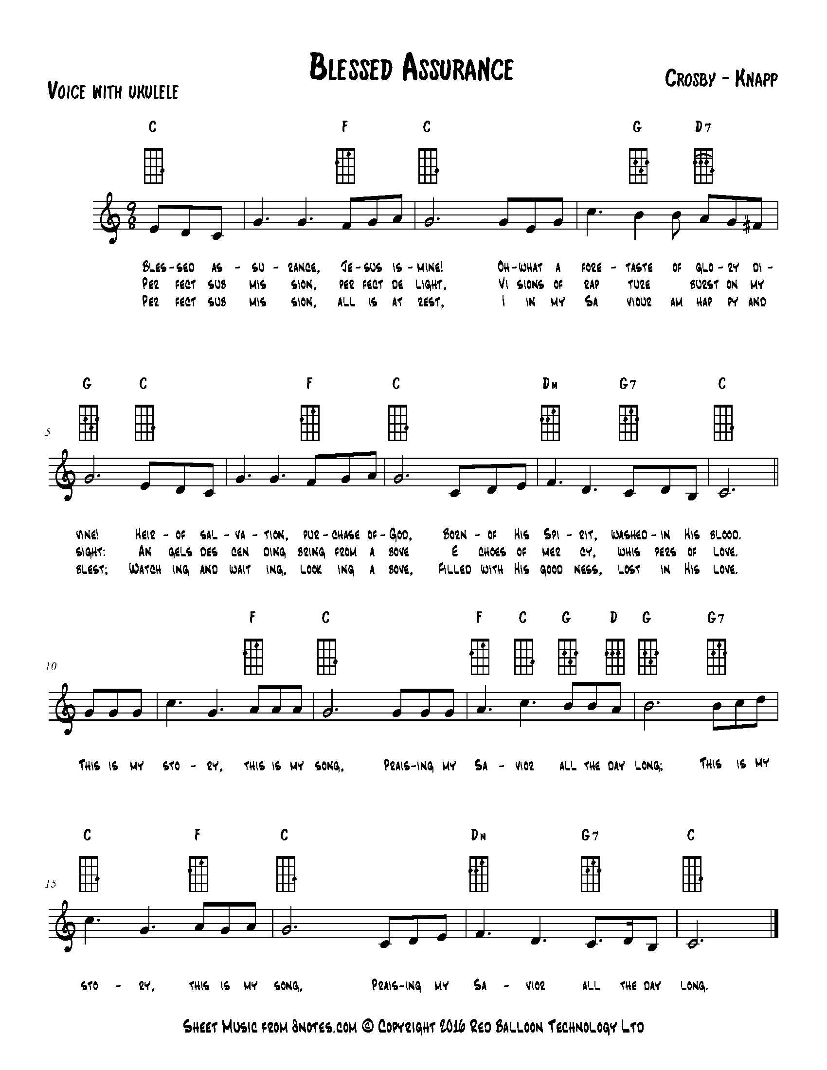 Knapp - Blessed Assurance Sheet music for Ukulele Lead Sheets - 8notes.com