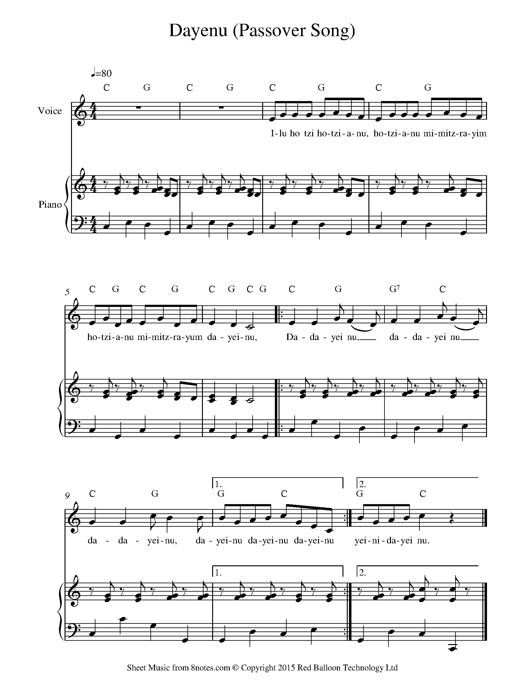 Dayenu (Passover Song) Sheet music for Unison Choir - 8notes.com