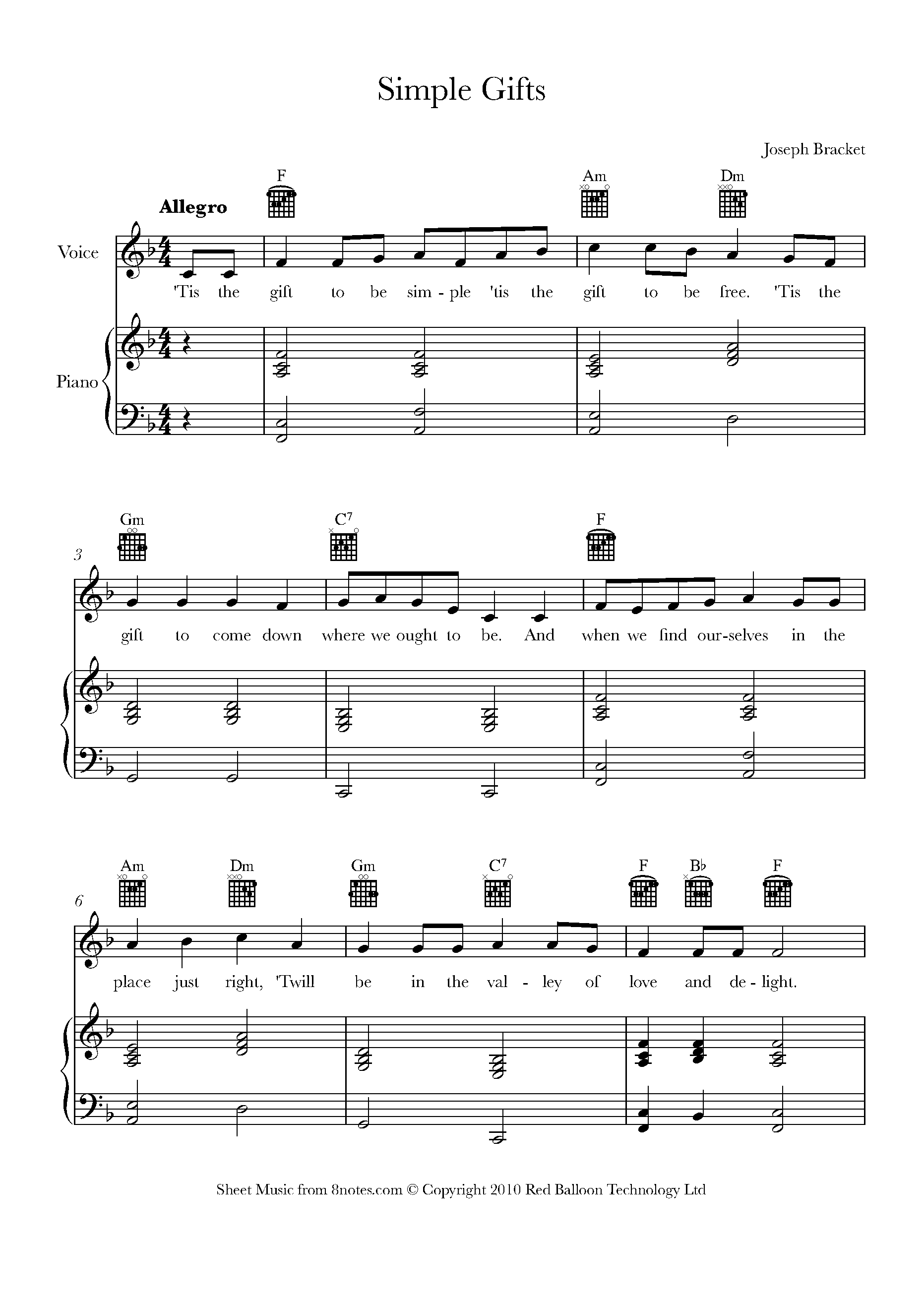 Copland - Simple Gifts (as used in Appalachian Spring) Sheet music for ...