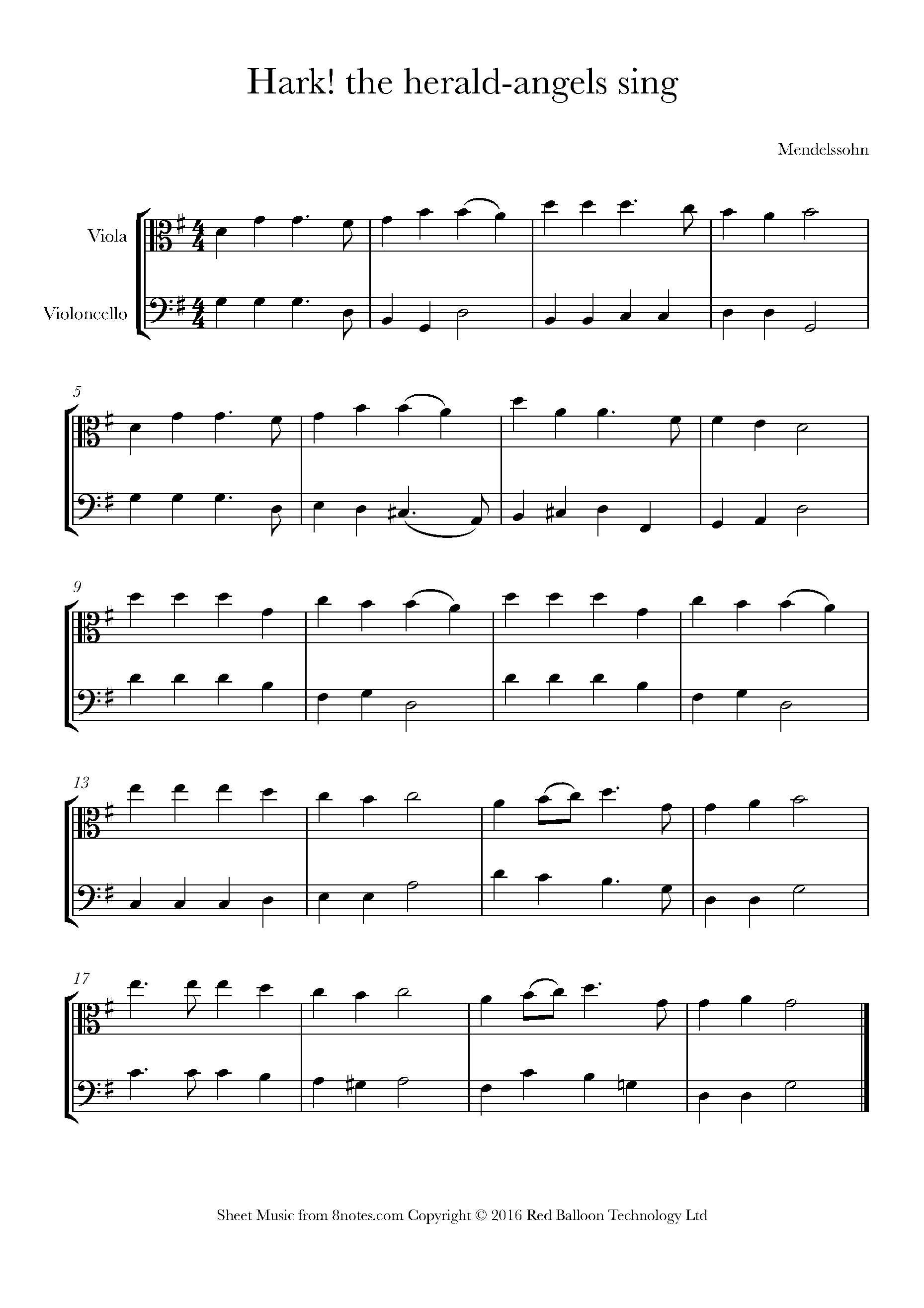Mendelssohn - Hark the Herald Angels Sing Sheet music for Viola-Cello ...