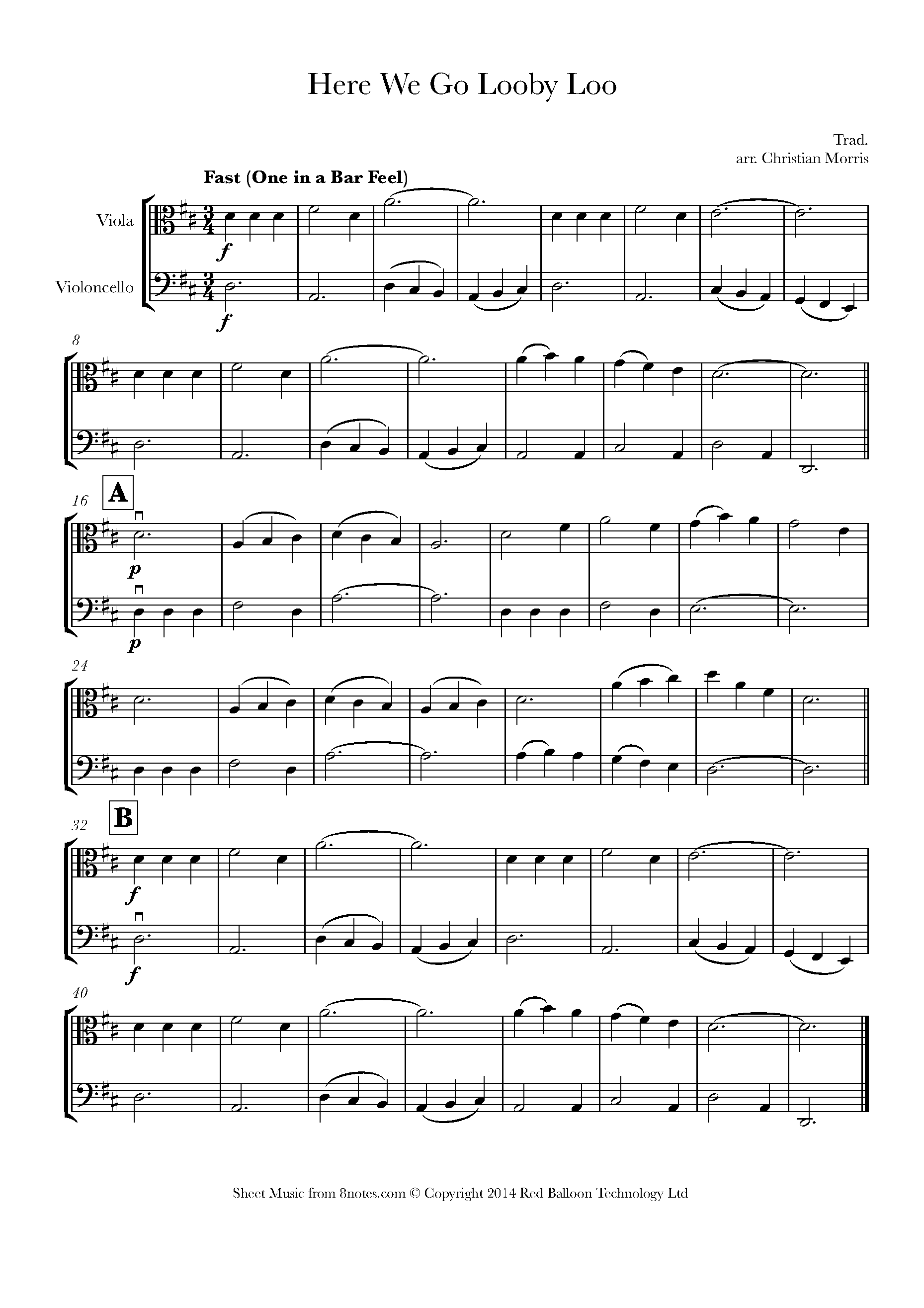 Here We Go Looby Loo Sheet music for Viola-Cello Duet - 8notes.com