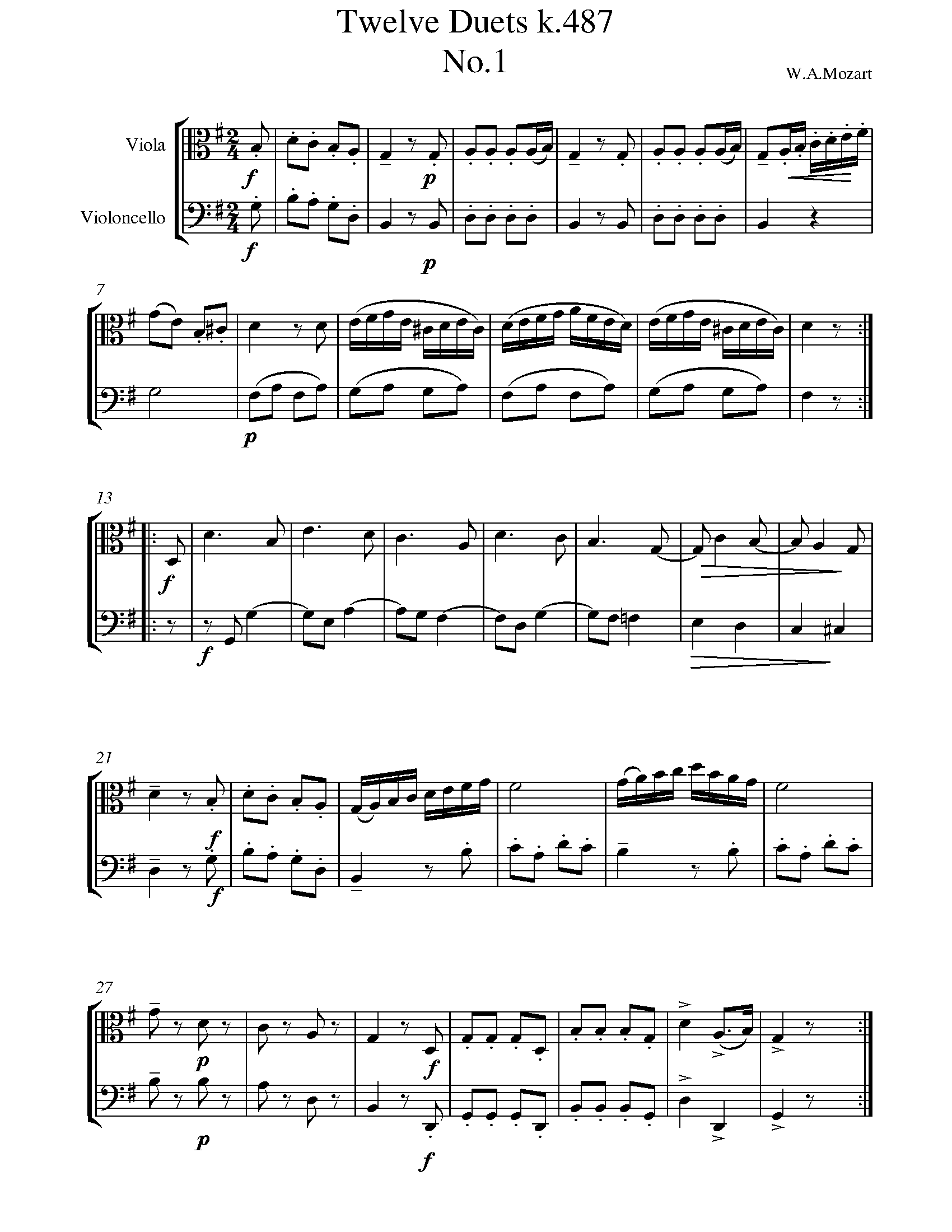 Mozart - Twelve Duets k.487 no.1 Sheet music for Viola-Cello Duet ...