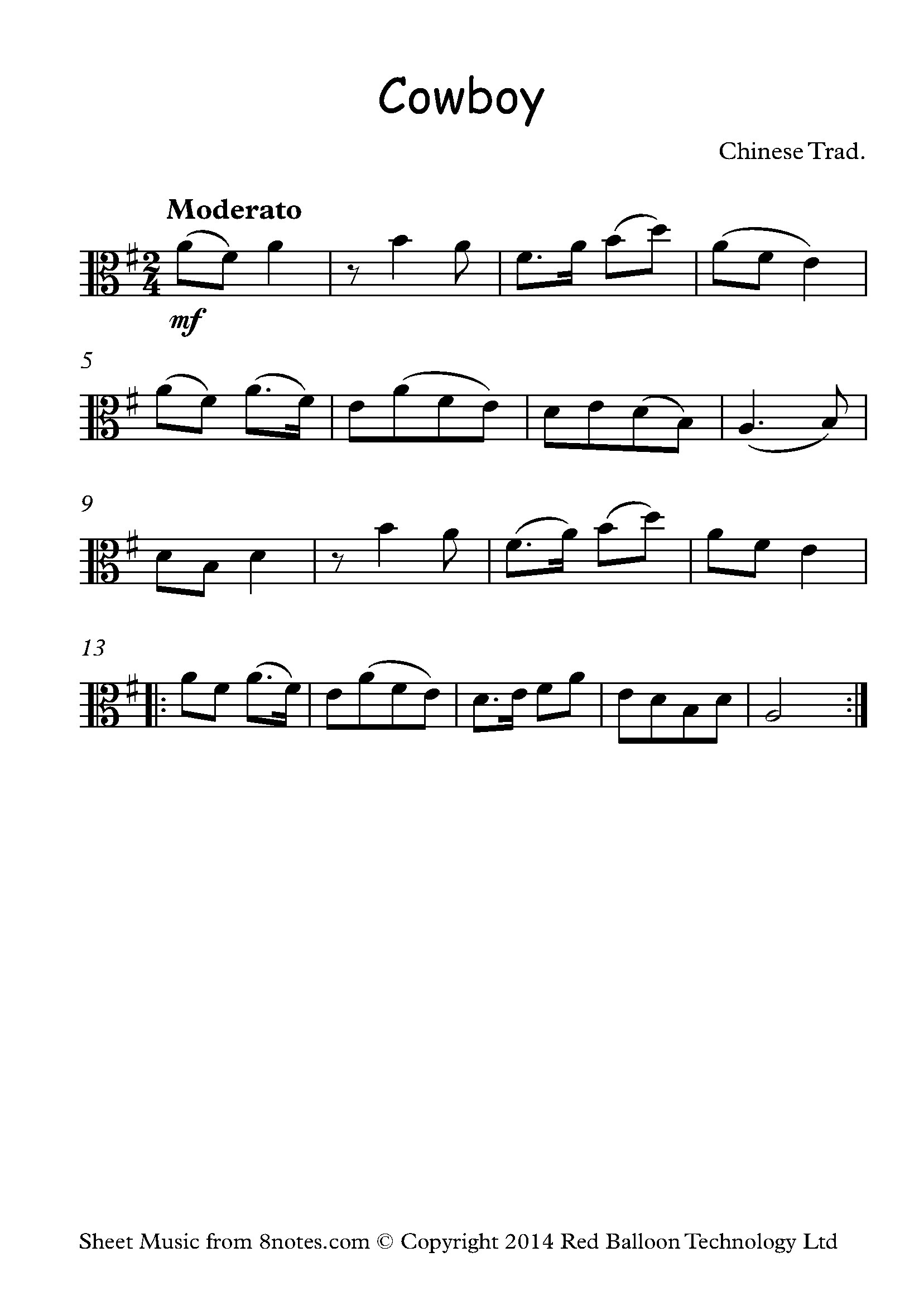 Cowboy (traditional Chinese) Sheet music for Viola - 8notes.com