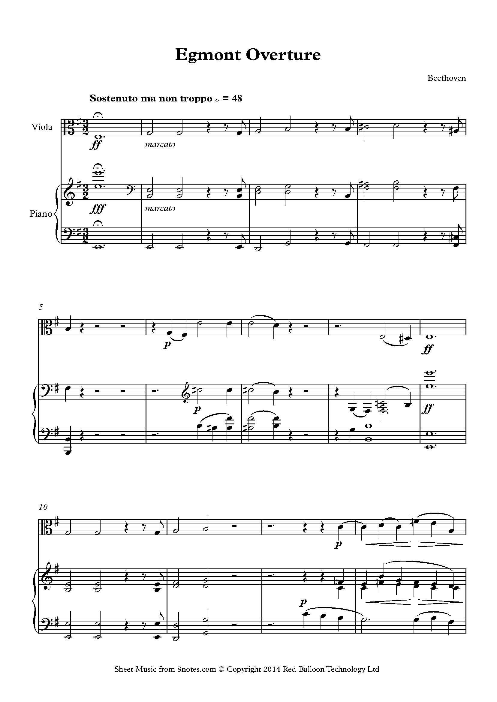 Beethoven - Egmont Overture Sheet music for Viola - 8notes.com