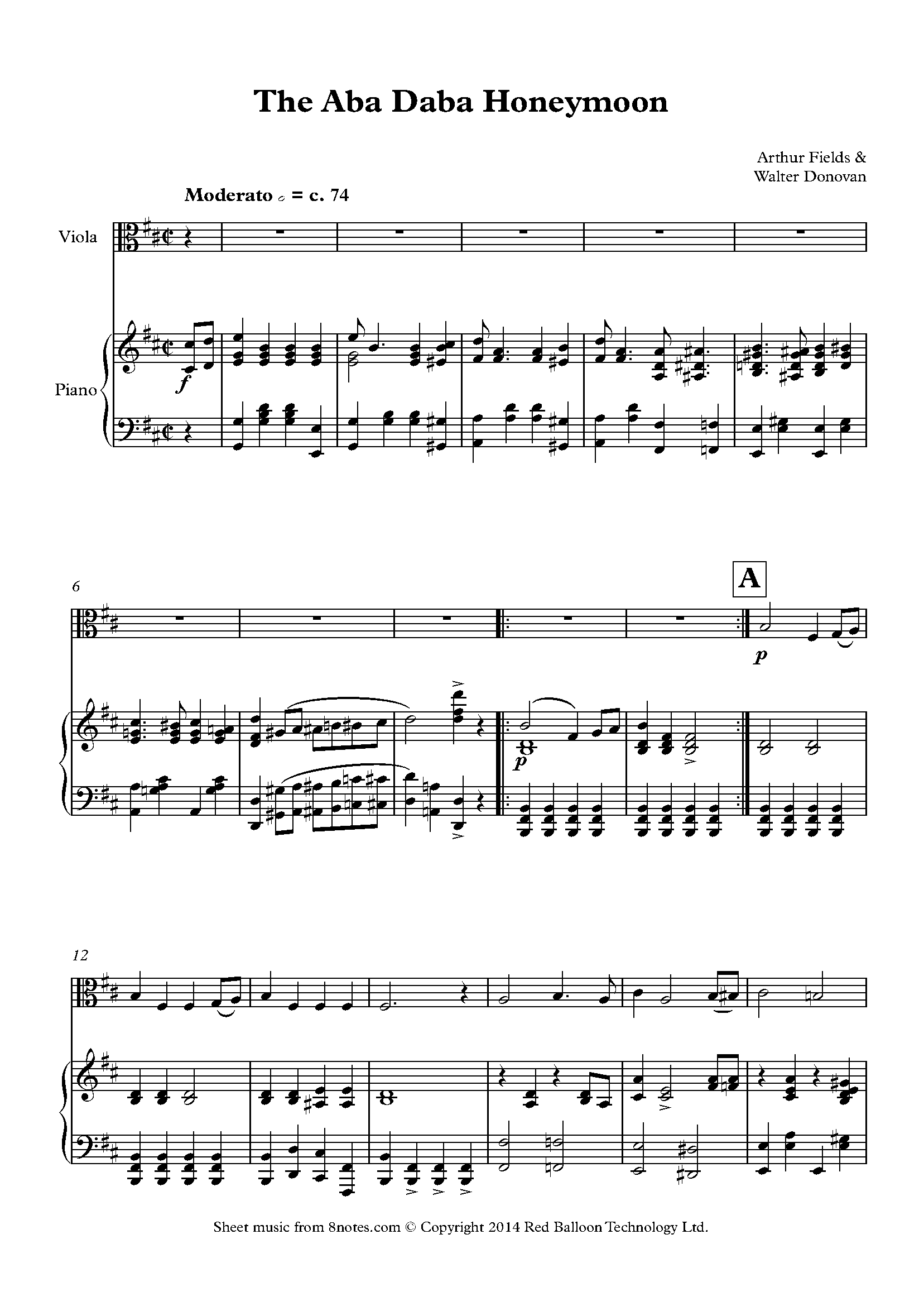 Arthur Fields - The Aba Daba Honeymoon Sheet music for Viola - 8notes.com