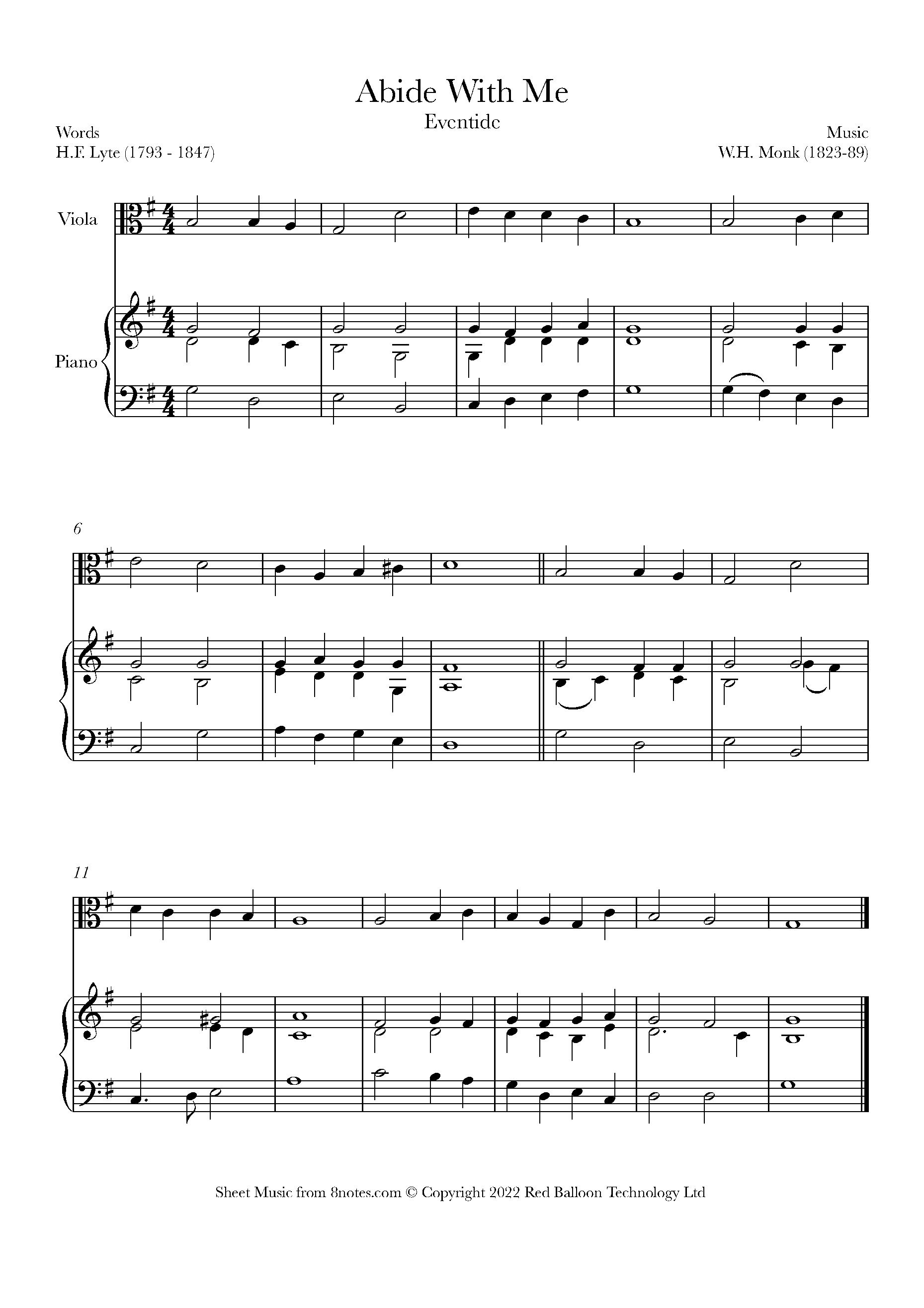 Monk - Abide With Me (Eventide) Sheet music for Viola - 8notes.com
