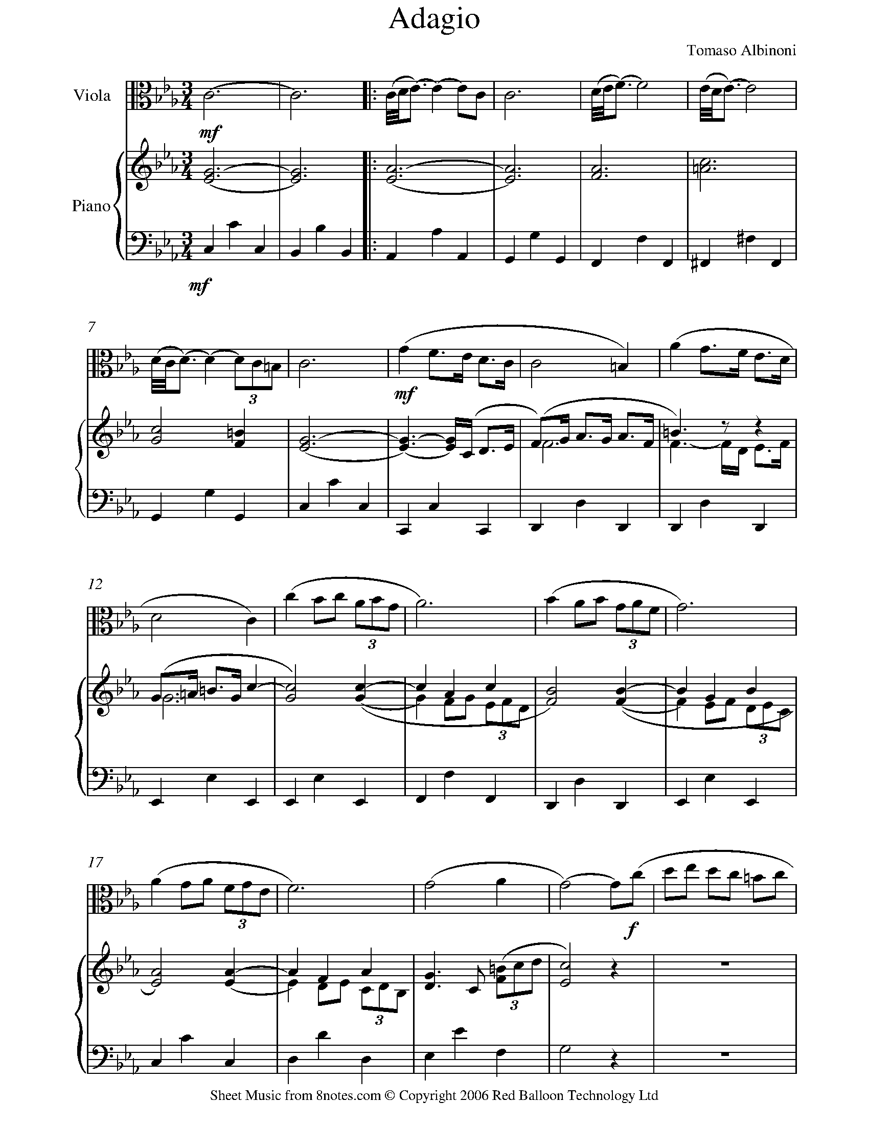 Albinoni - Adagio Sheet music for Viola - 8notes.com