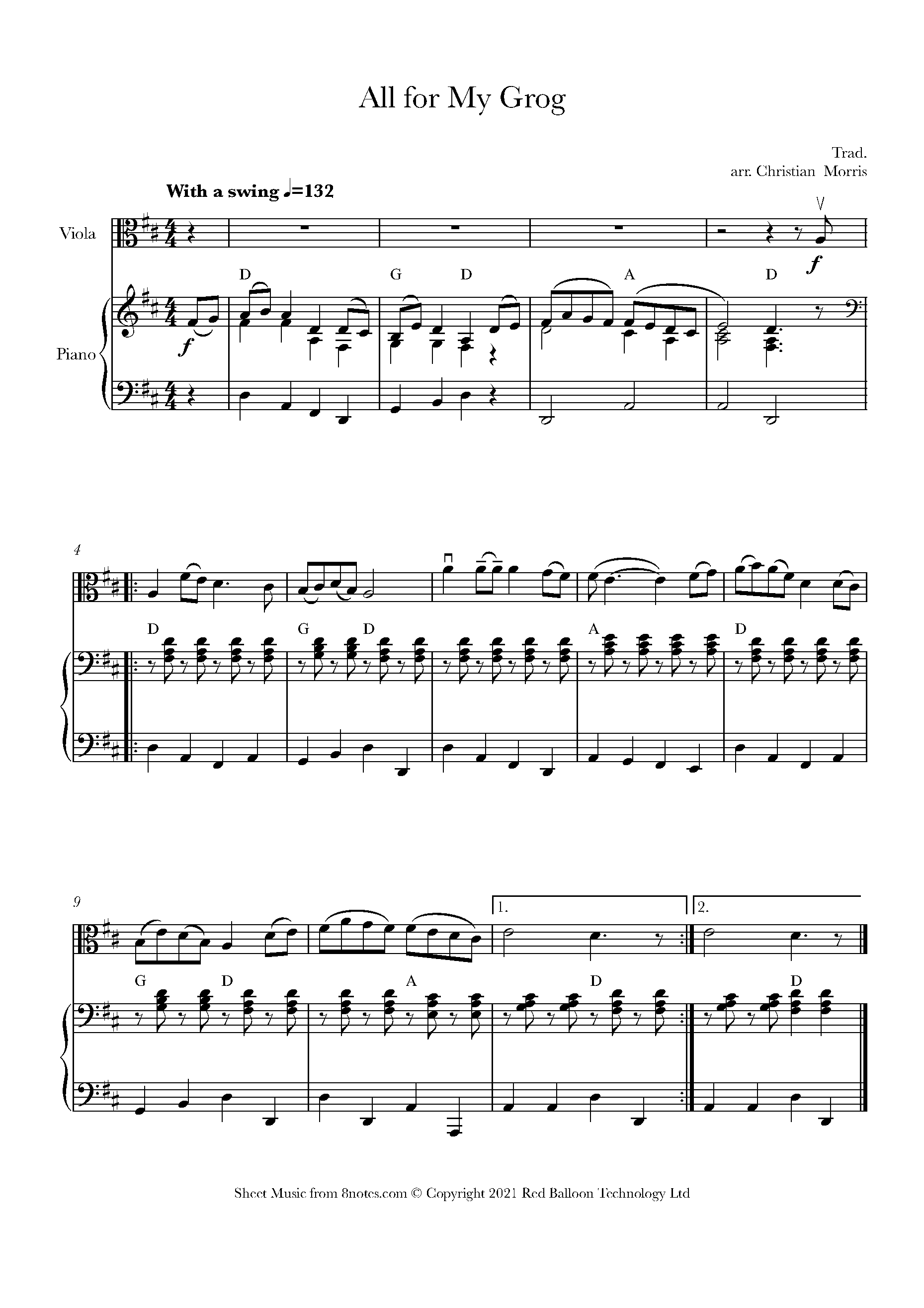 All for My Grog Sheet music for Viola - 8notes.com