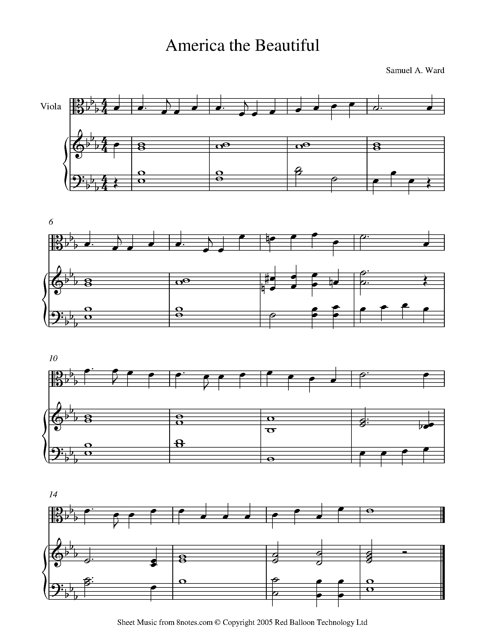 Ward - America the Beautiful Sheet music for Viola - 8notes.com