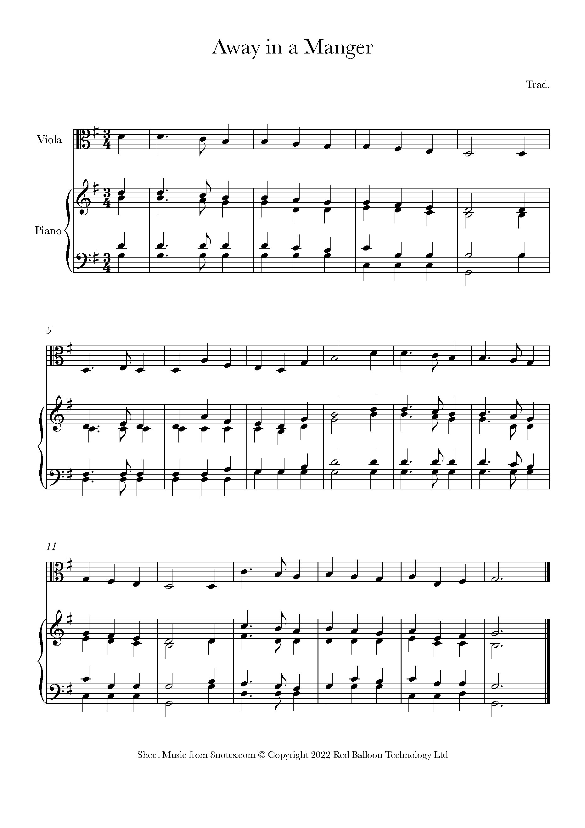 Away in a Manger (Mueller Version) Sheet music for Viola - 8notes.com