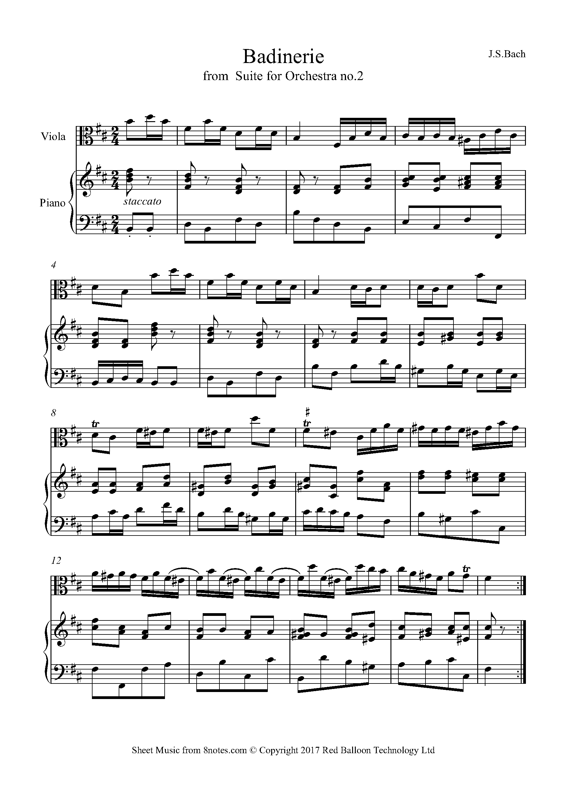 Bach - Badinerie from French Suite No.2 Sheet music for Viola - 8notes.com