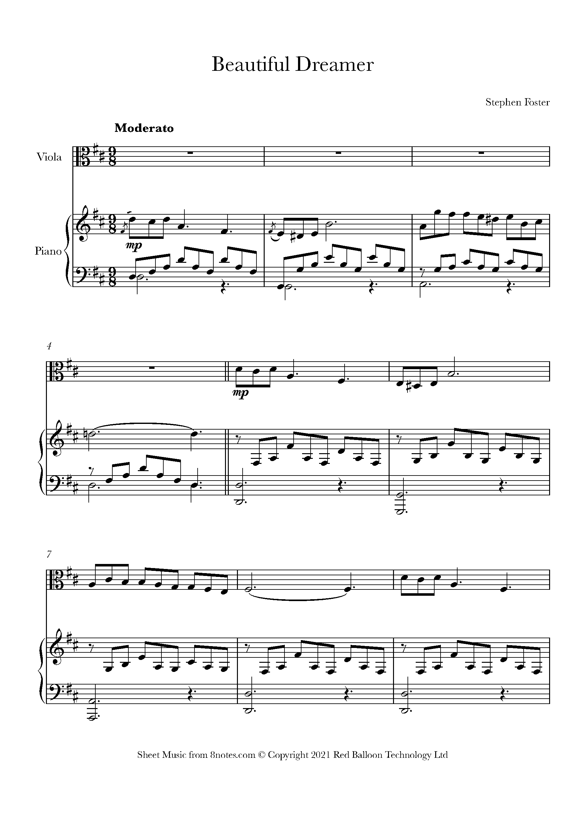 Stephen Foster - Beautiful Dreamer Sheet music for Viola - 8notes.com