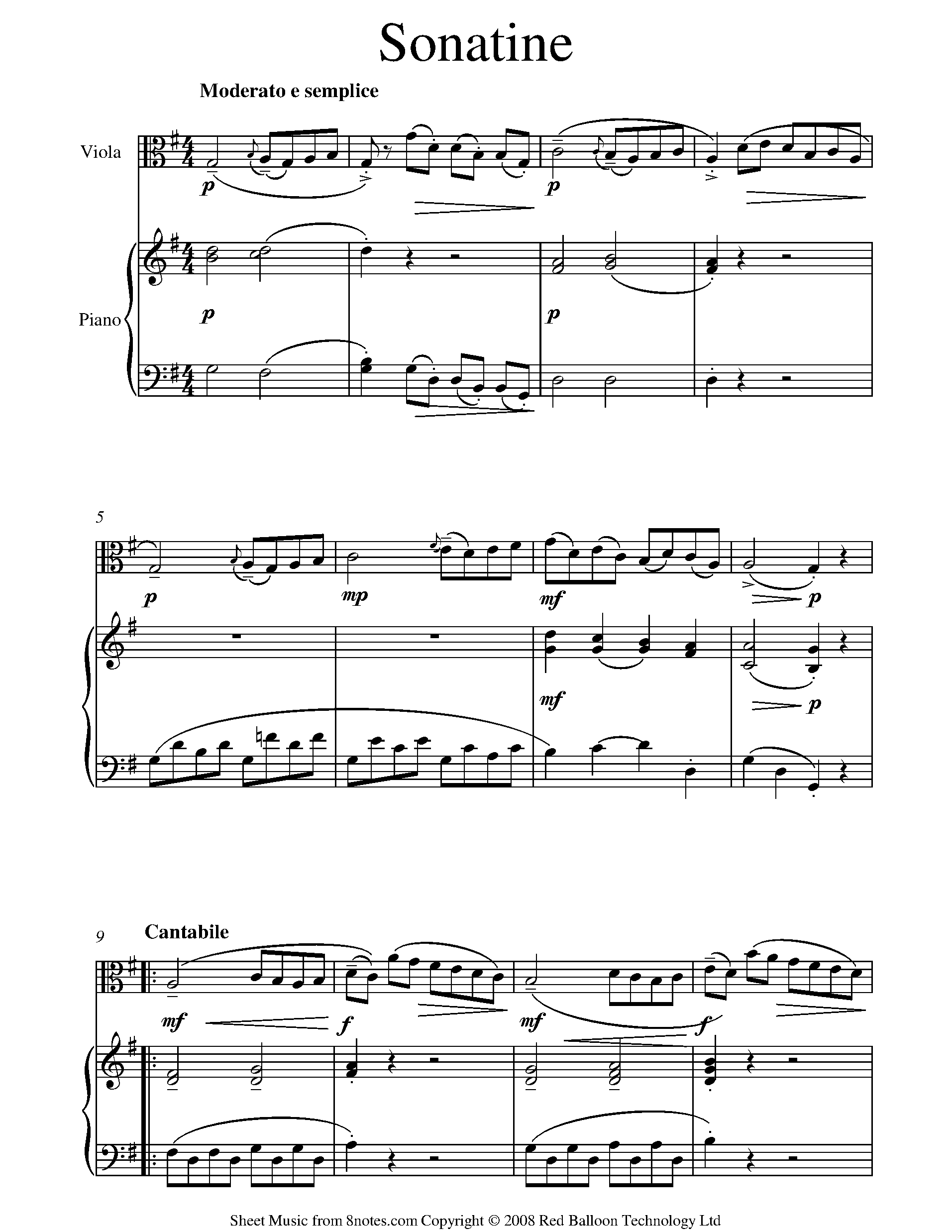 Beethoven - Sonatina First Movement Sheet music for Viola - 8notes.com