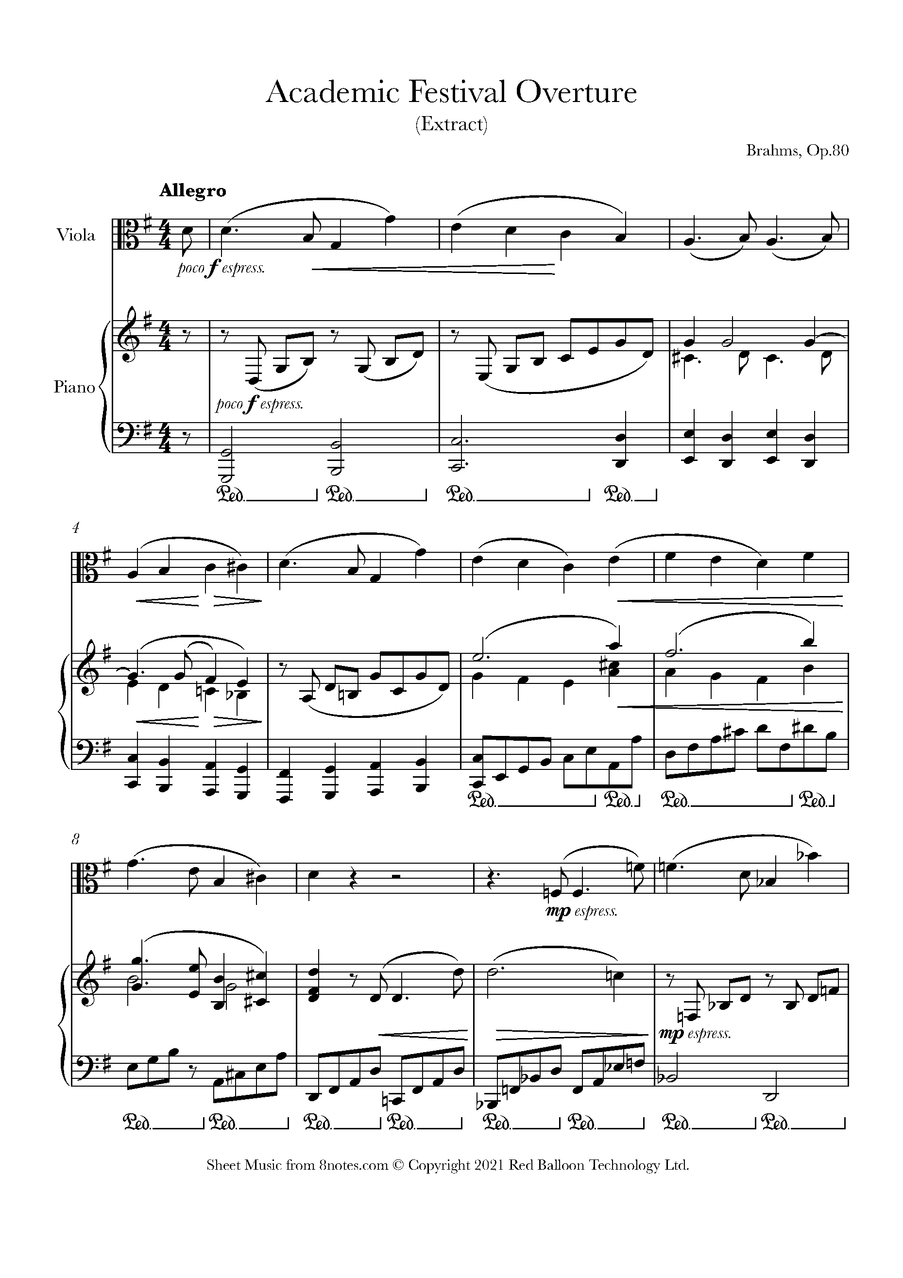 Brahms - Academic Festival Overture, Op.80 (Extract) Sheet music for ...