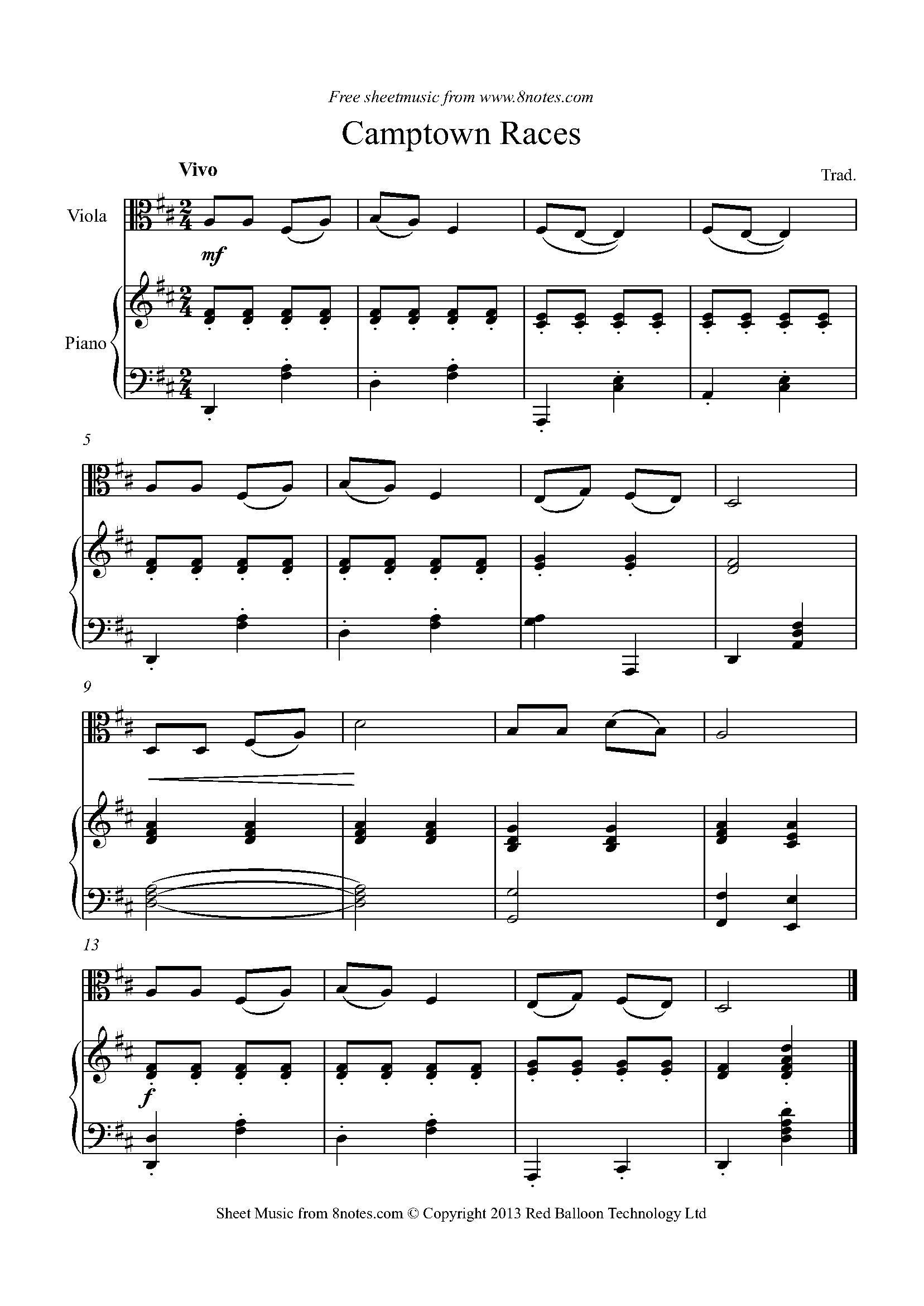 Camptown Races Sheet music for Viola - 8notes.com
