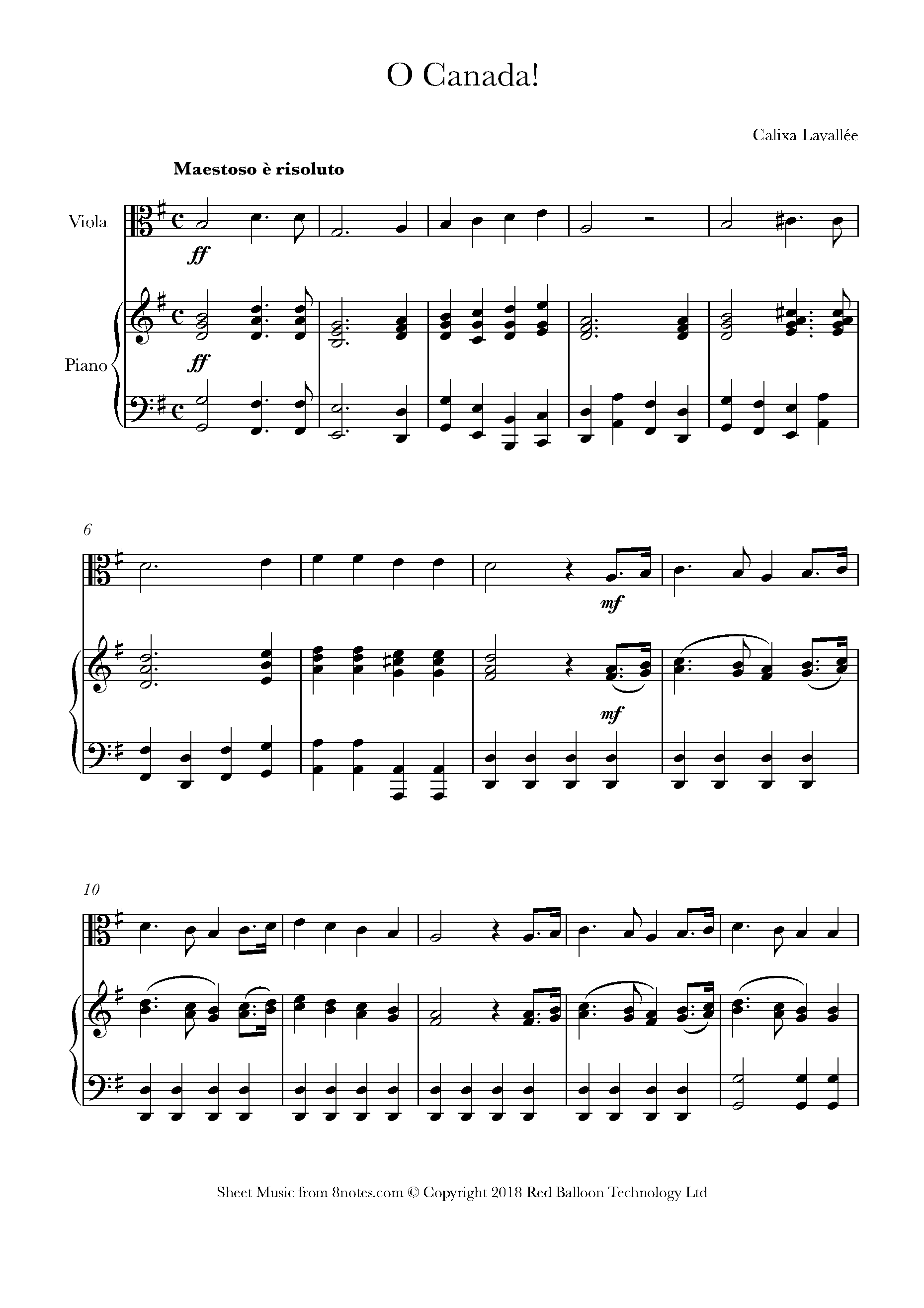 O Canada! (Canadian National Anthem) Sheet music for Viola - 8notes.com