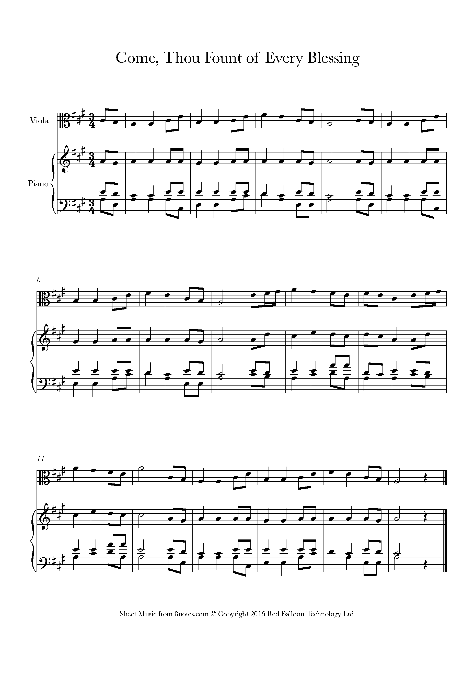 Come, Thou Fount of Every Blessing Sheet music for Viola - 8notes.com