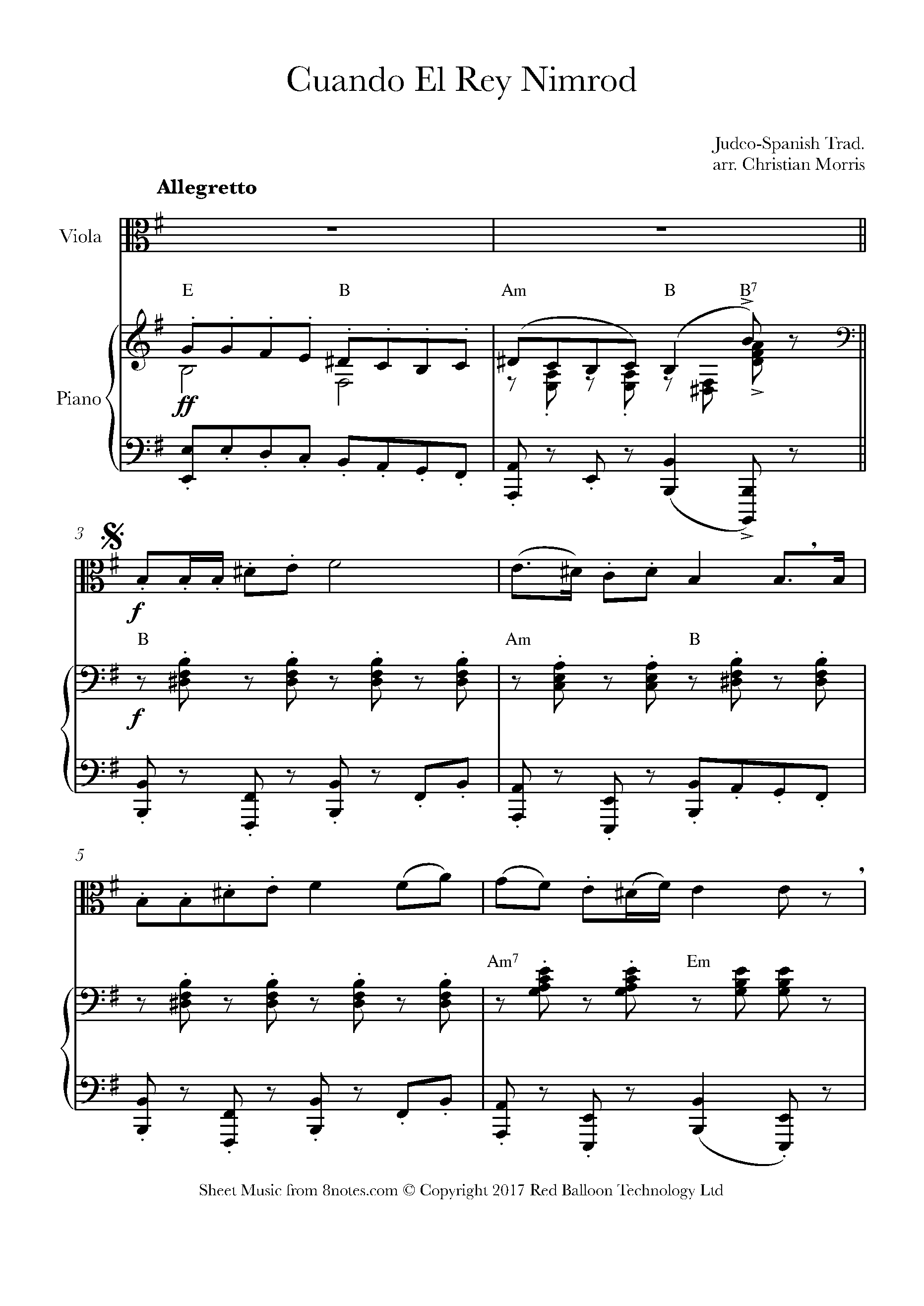 Cuando El Rey Nimrod (Judeo-Spanish Trad.) Sheet music for Viola ...