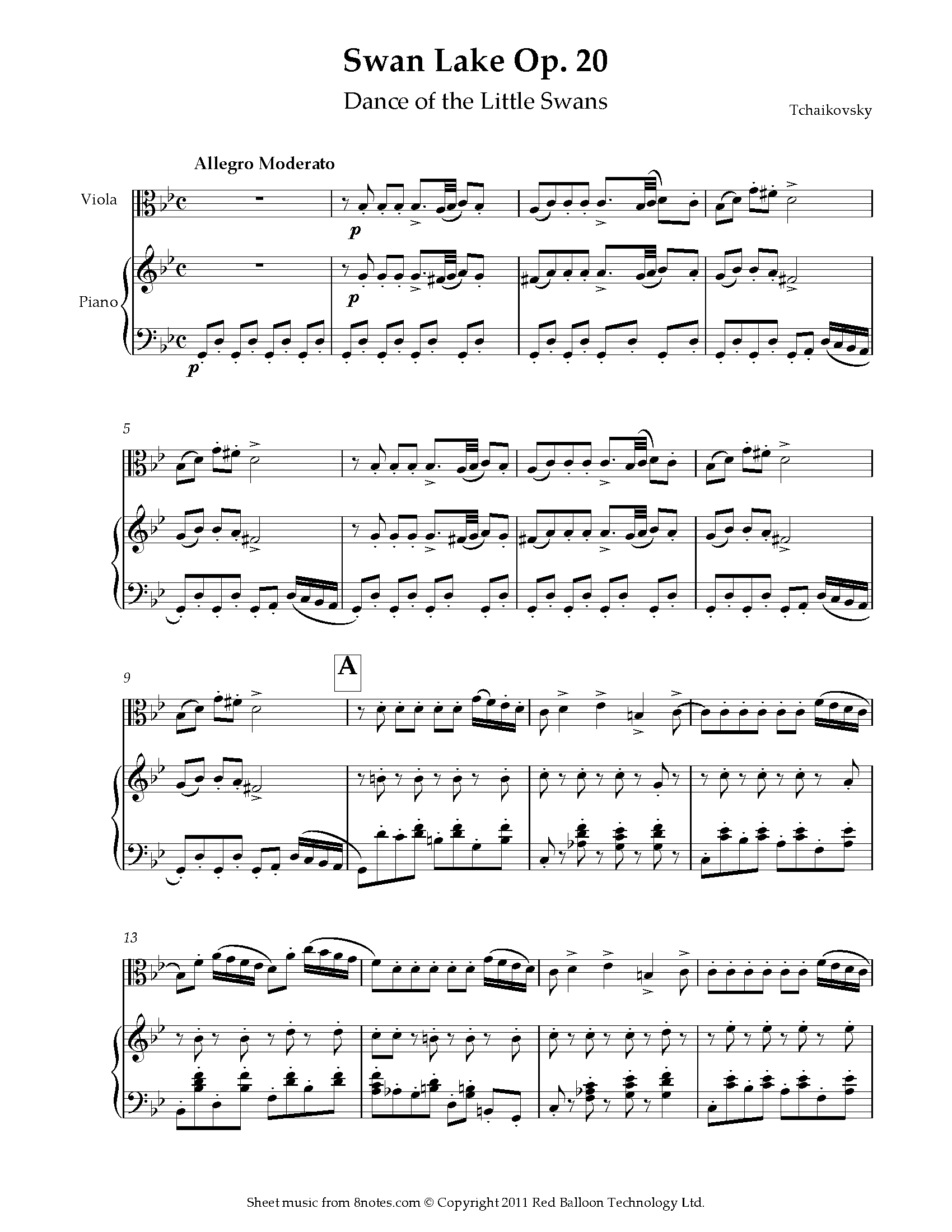 Tchaikovsky - Dance of the Little Swans from Swan Lake Op. 20 Sheet ...