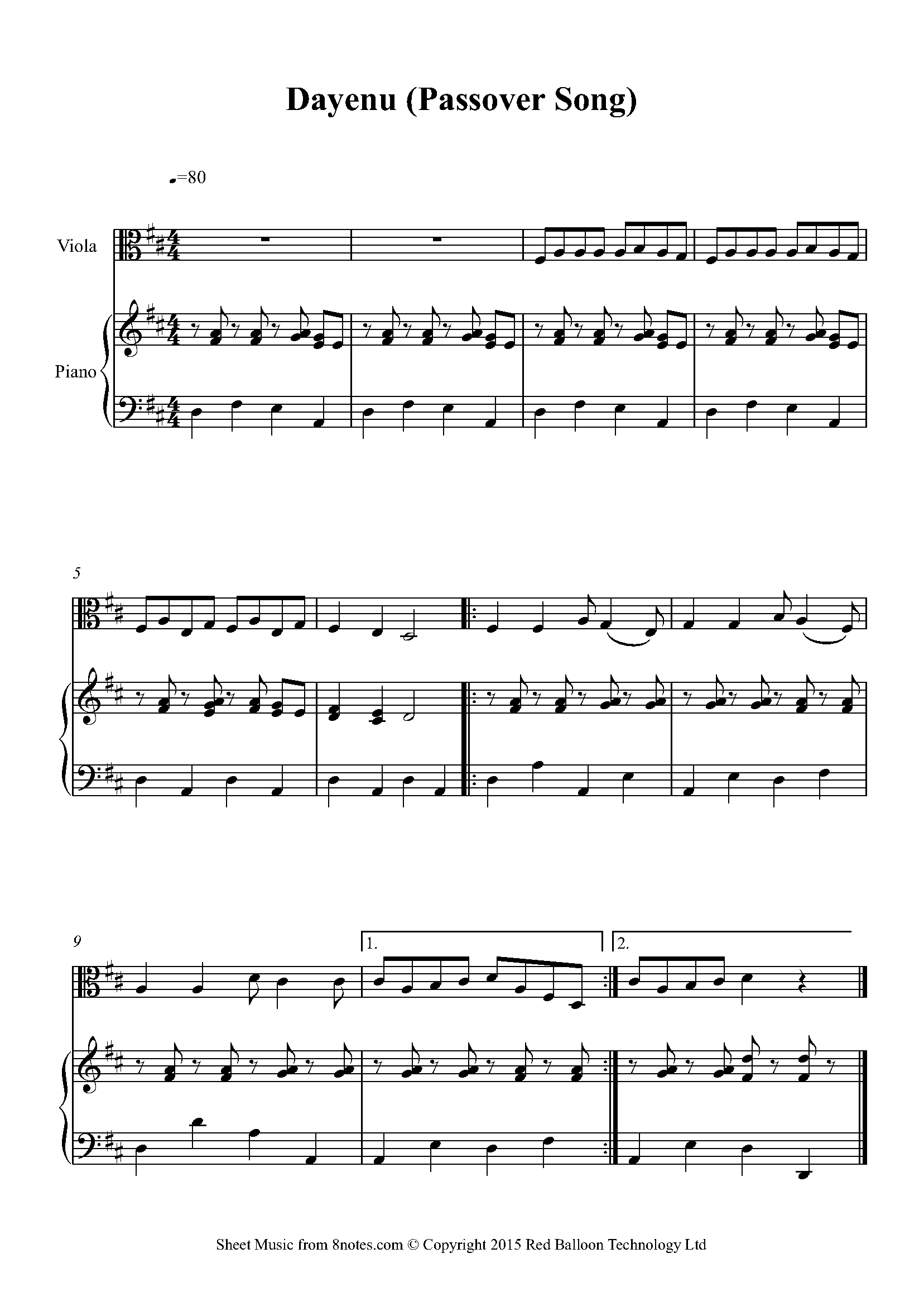 Dayenu (Passover Song) Sheet music for Viola - 8notes.com