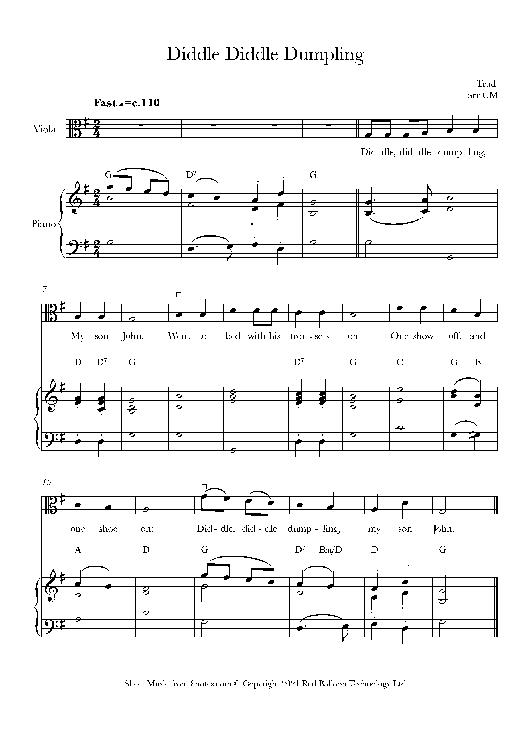 Diddle Diddle Dumpling Sheet music for Viola - 8notes.com