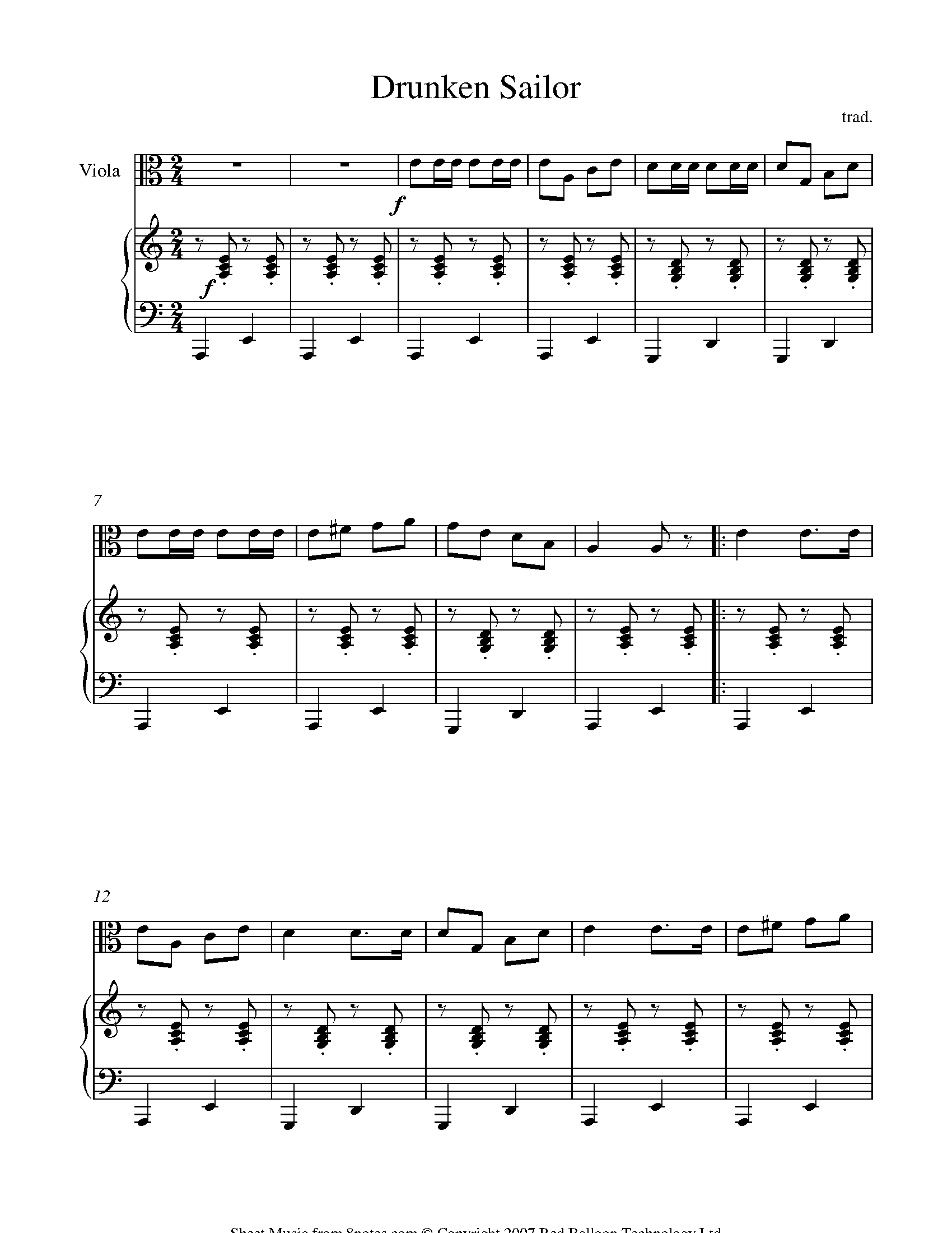 What Shall We Do With A Drunken Sailor Sheet Music For Viola