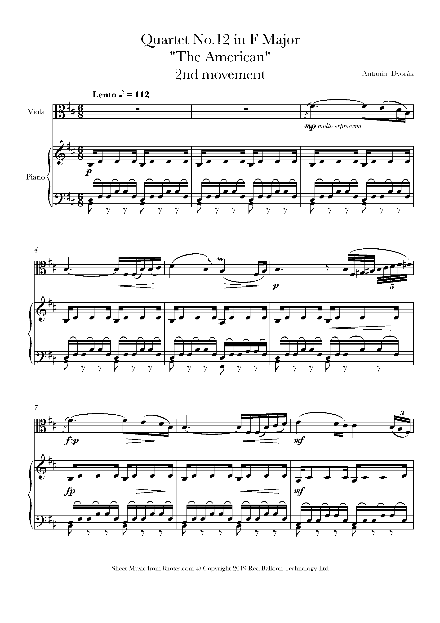 Dvořák - American Quartet no.12 in F major op.96 2nd mvt Sheet music ...