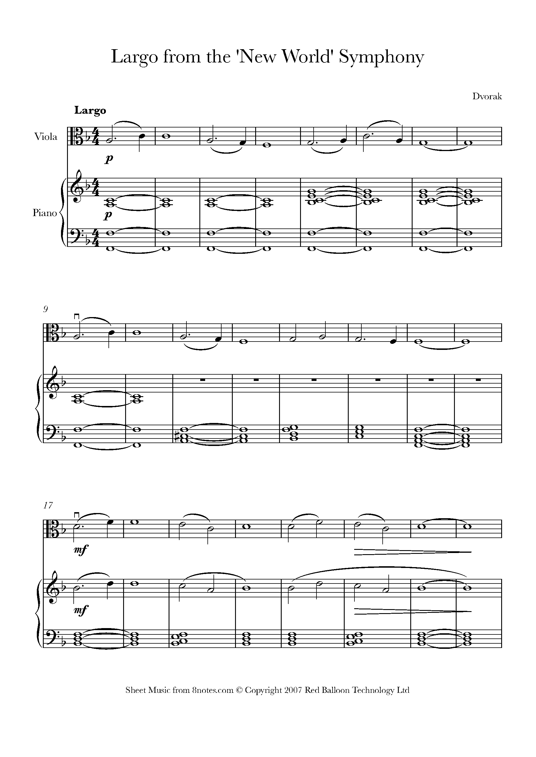 Dvořák - Largo from The New World Symphony Sheet music for Viola ...