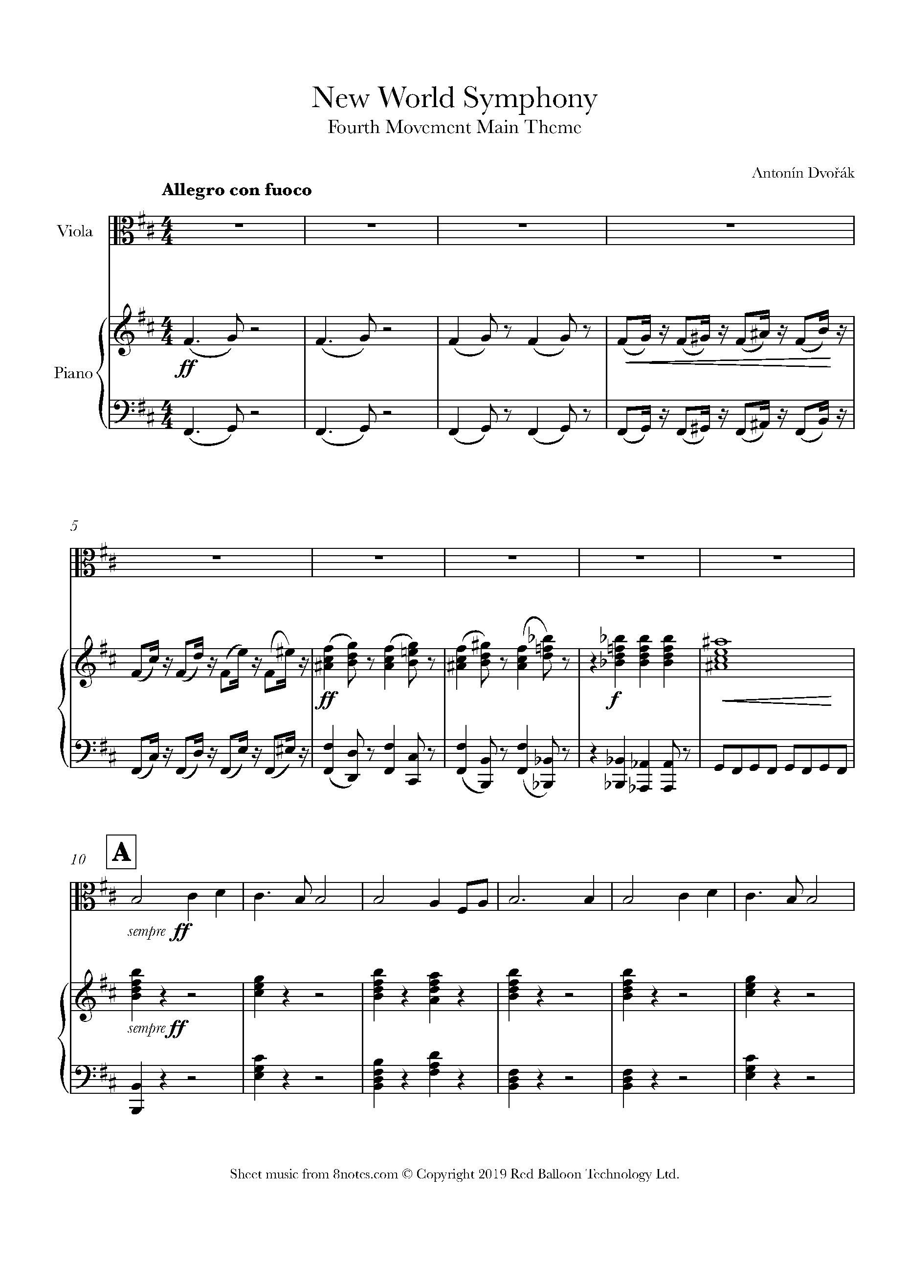 Dvořák - New World Symphony - 4th Movement Main Theme Sheet music for ...