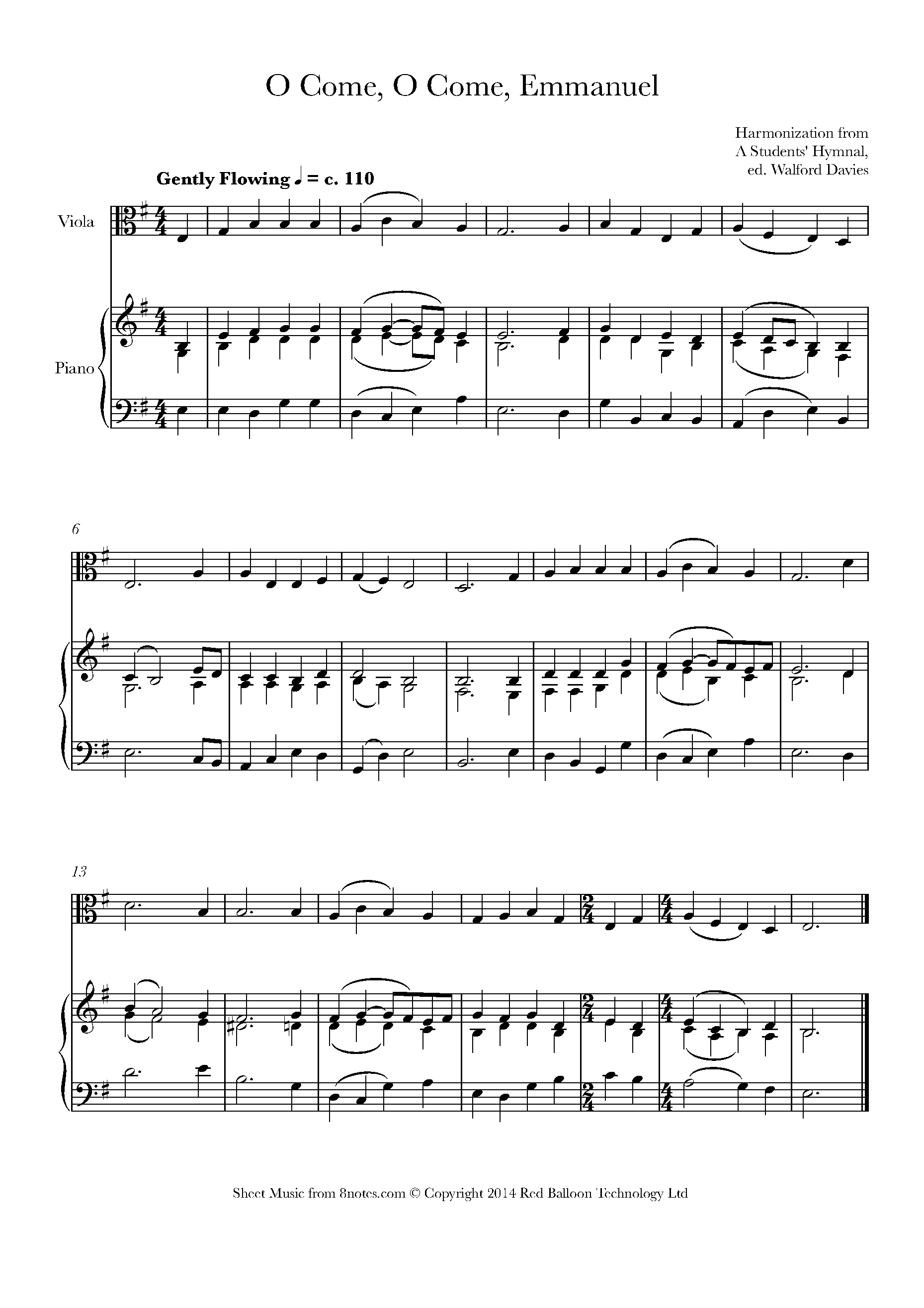 O Come, O Come, Emmanuel Sheet music for Viola - 8notes.com